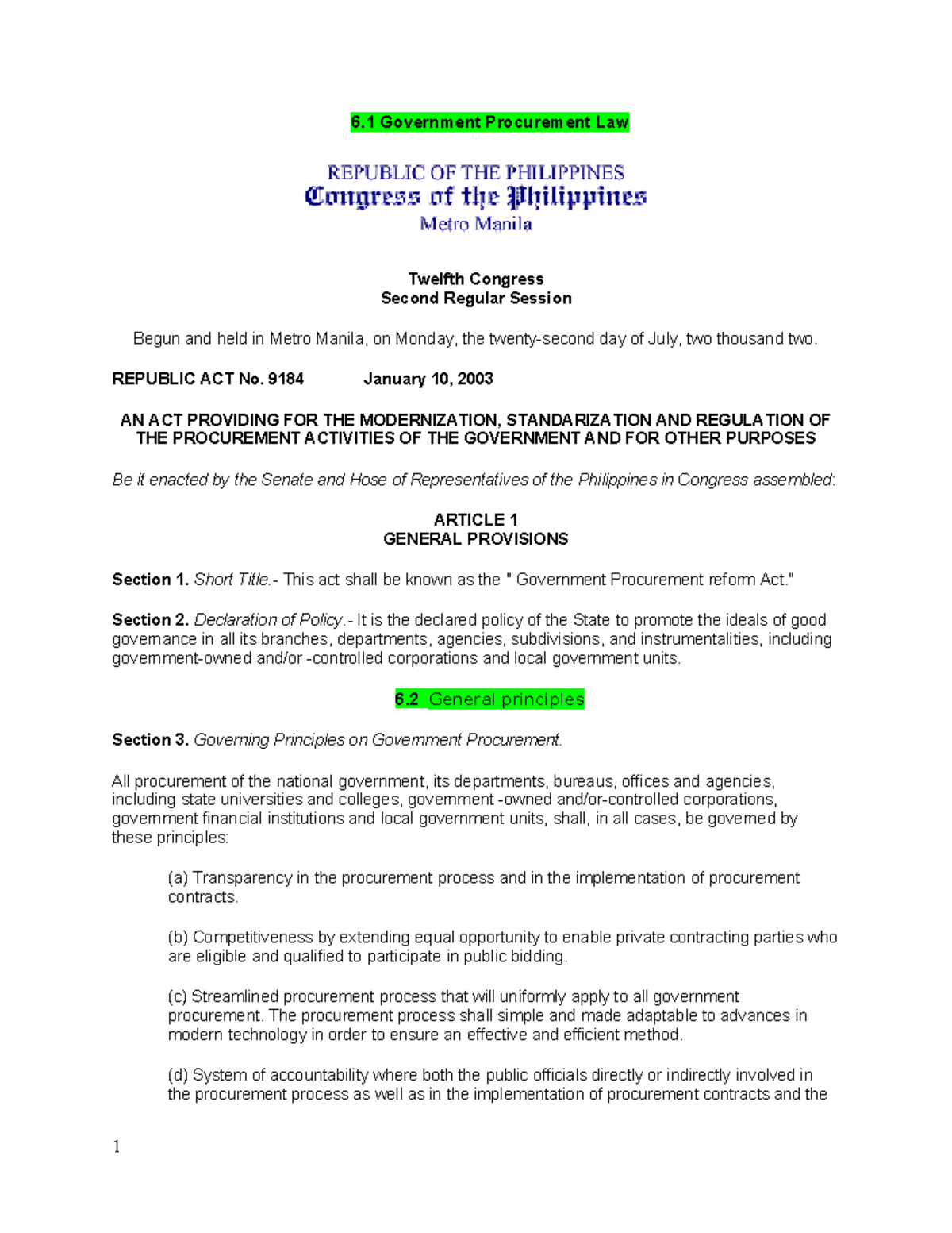 Government Procurement Law Provisions - 6 Government Procurement Law ...