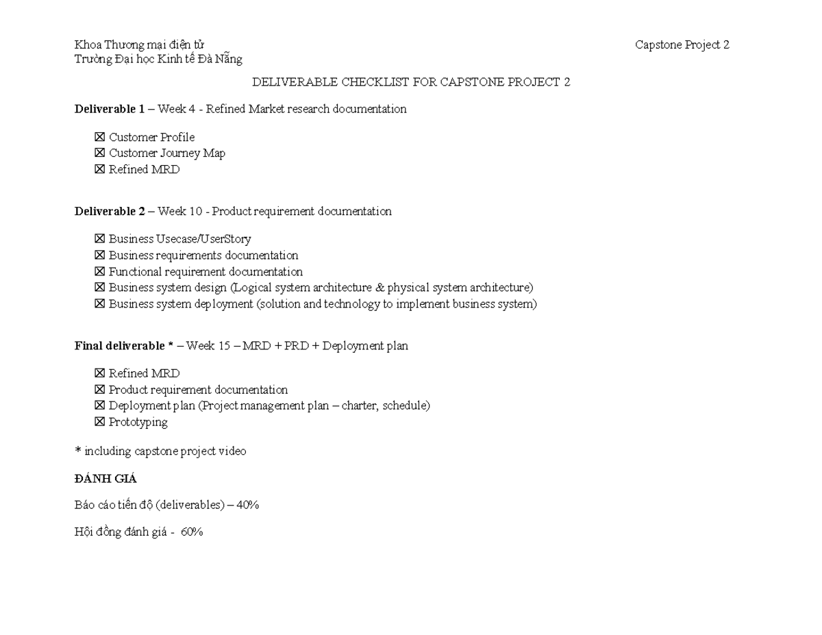 Checklist evaluation - vhvhvb - Khoa Thương mại điện tử Capstone Project 2 Trường Đại học Kinh ...