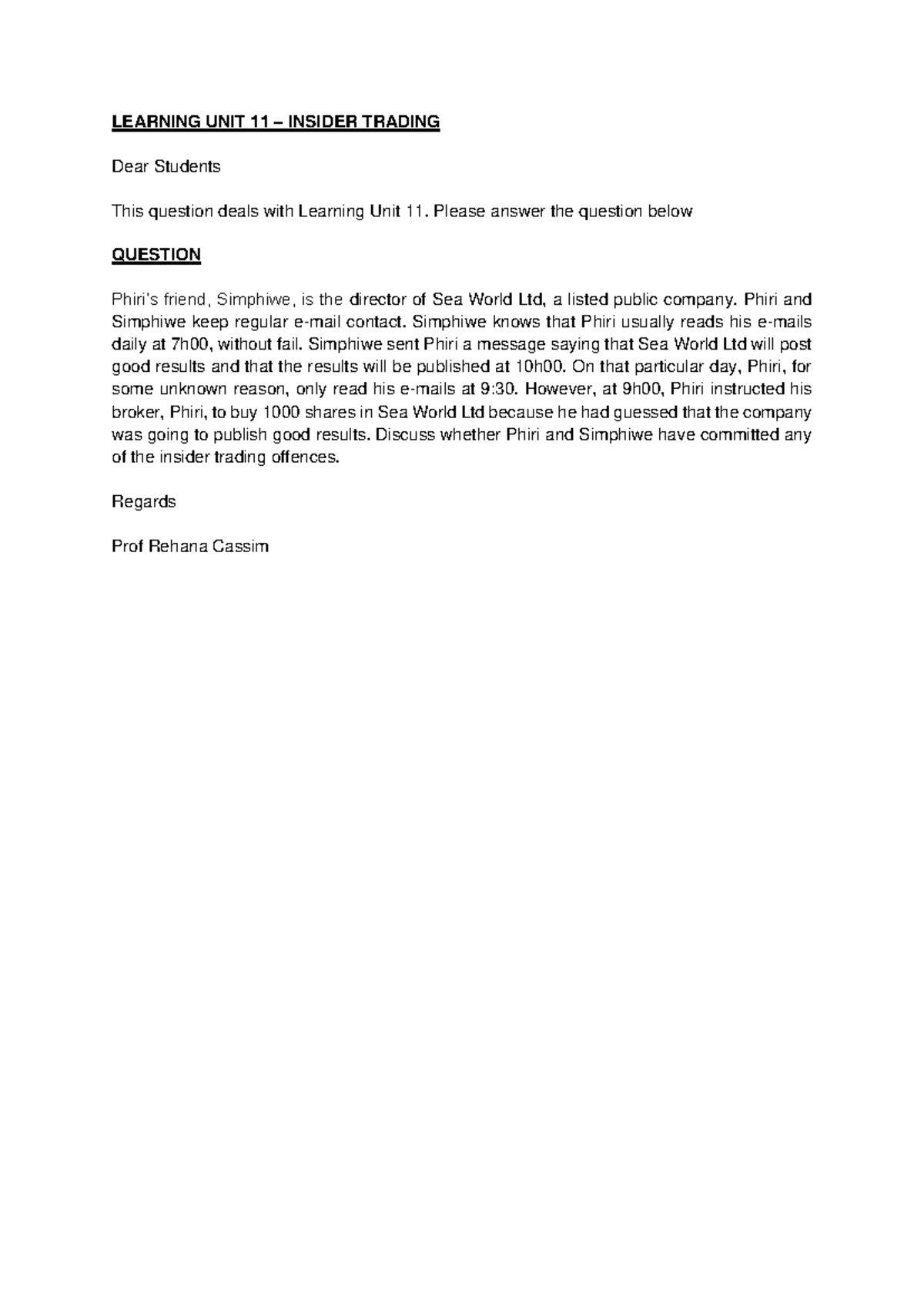 Learning UNIT 11 - Insider Trading Revision Questions - LEARNING UNIT 1 ...