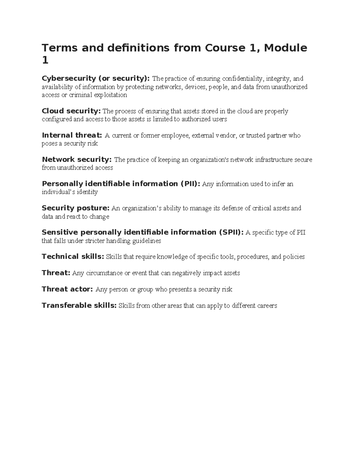 Cyber security - notes - Terms and definitions from Course 1, Module 1 ...