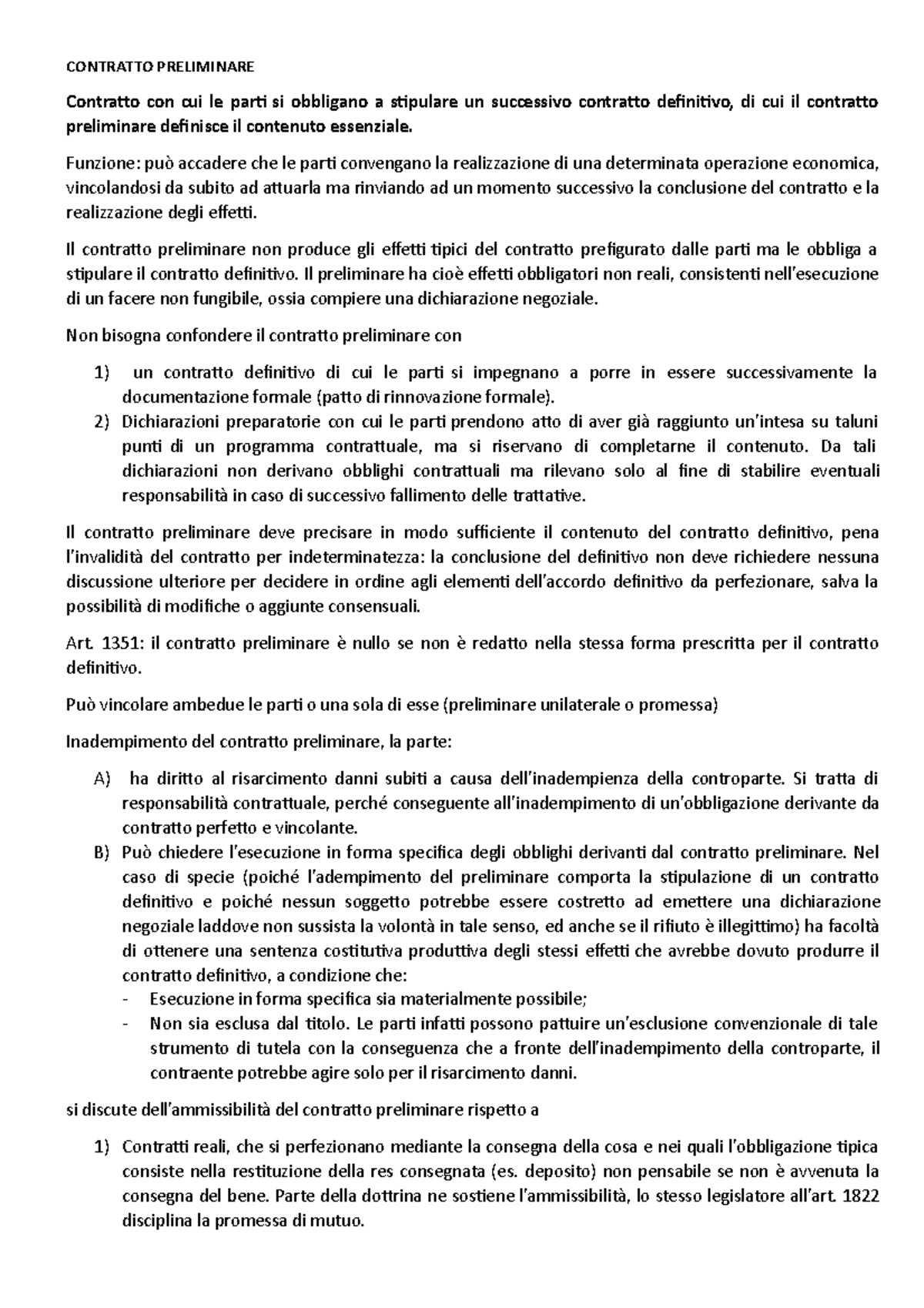Contratto preliminare, opzione, prelazione - CONTRATTO PRELIMINARE ...