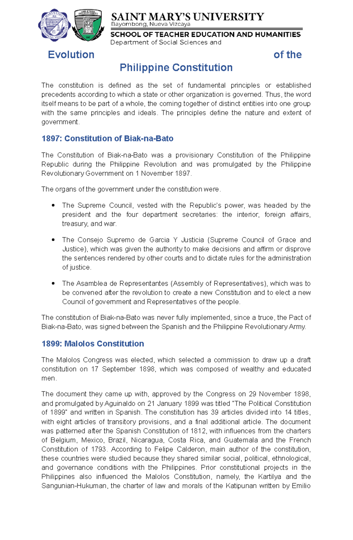 Evolution of the Philippine Constitution - Evolution of the Philippine ...