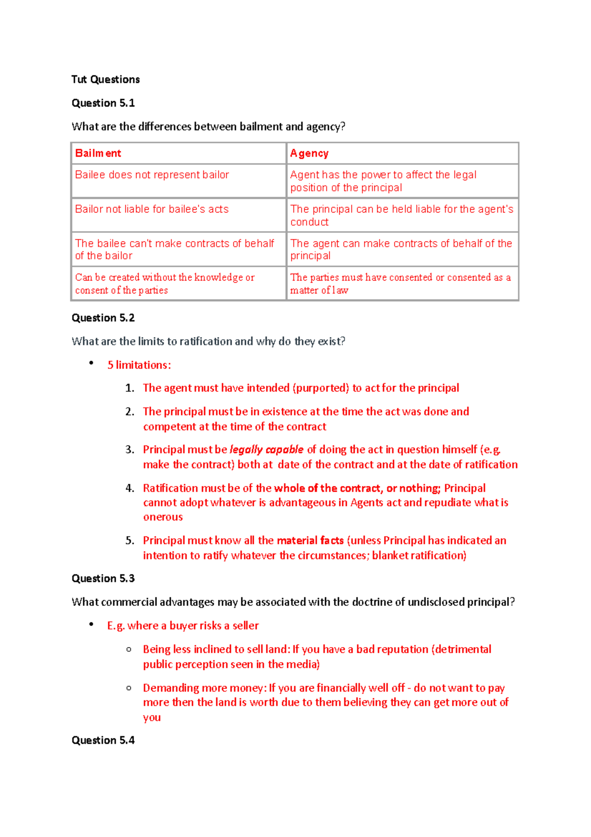 Tut Questions week 5 - Week 5 tutorial notes - Tut Questions Question 5 ...
