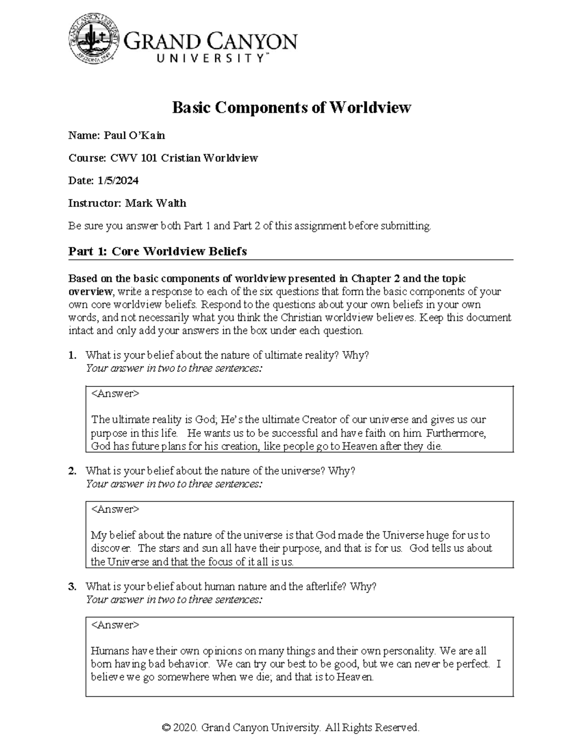 Basic Components Of Worldview - Basic Components of Worldview Name ...
