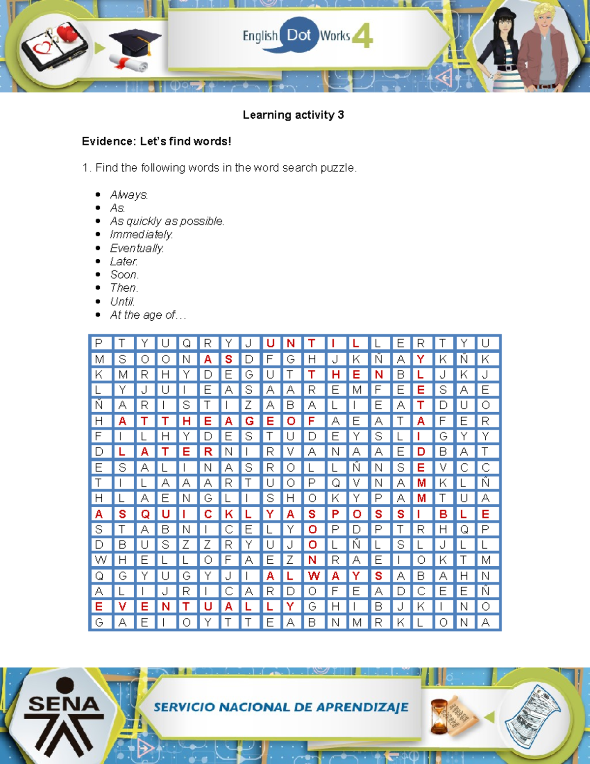 Learning activity 3 Evidence Lets find w - Learning activity 3 Evidence: Let’s find words! Find ...