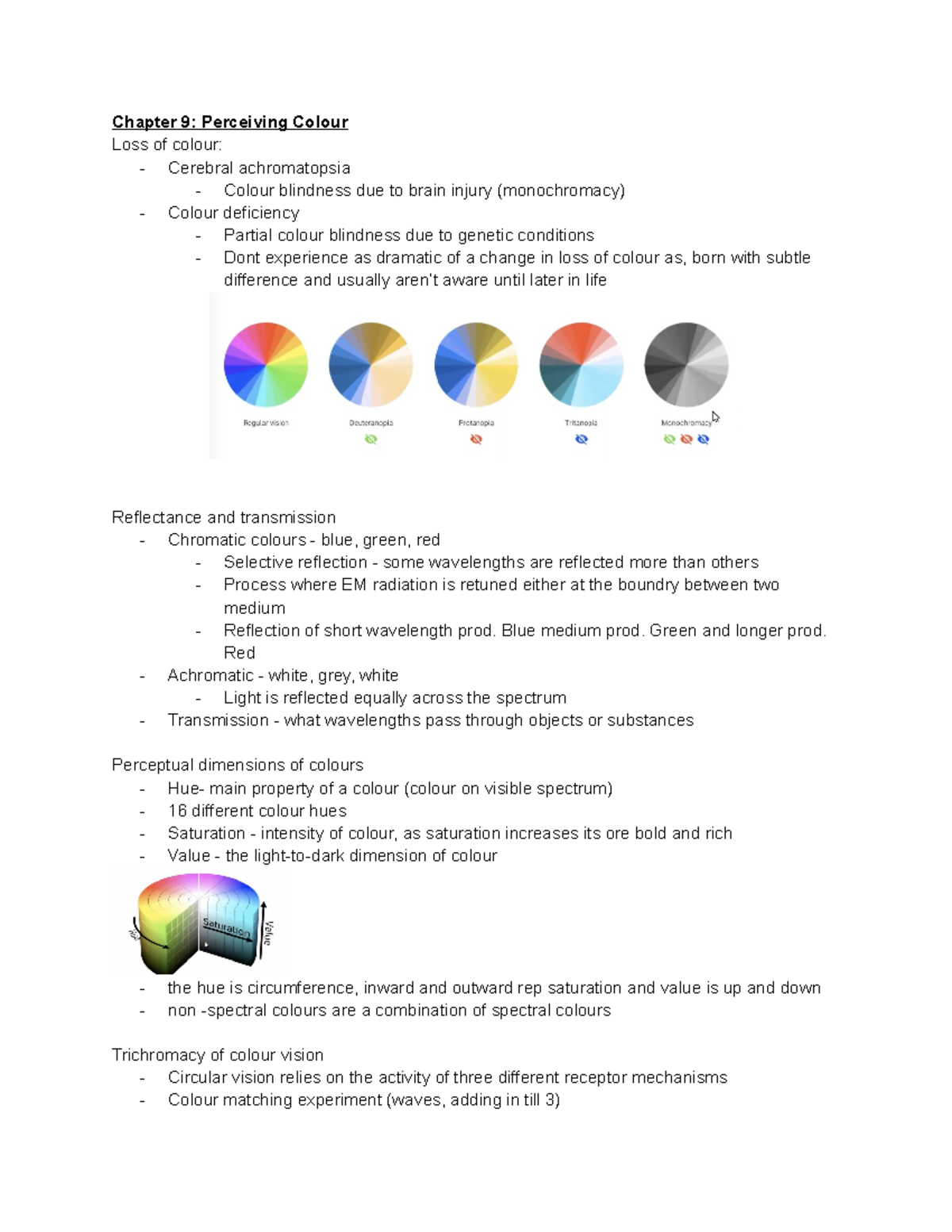 Perception Exam Notes Part 2 (9-16) - Chapter 9: Perceiving Colour Loss ...