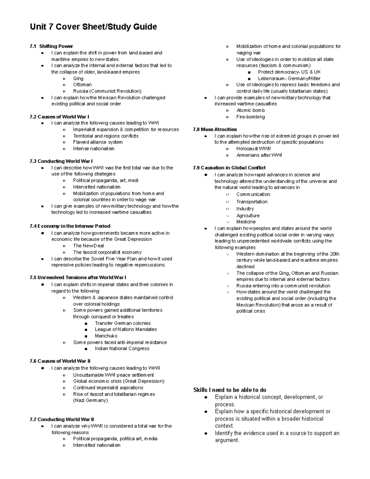 Unit 7 Cover Sheet Study Guide - Studocu
