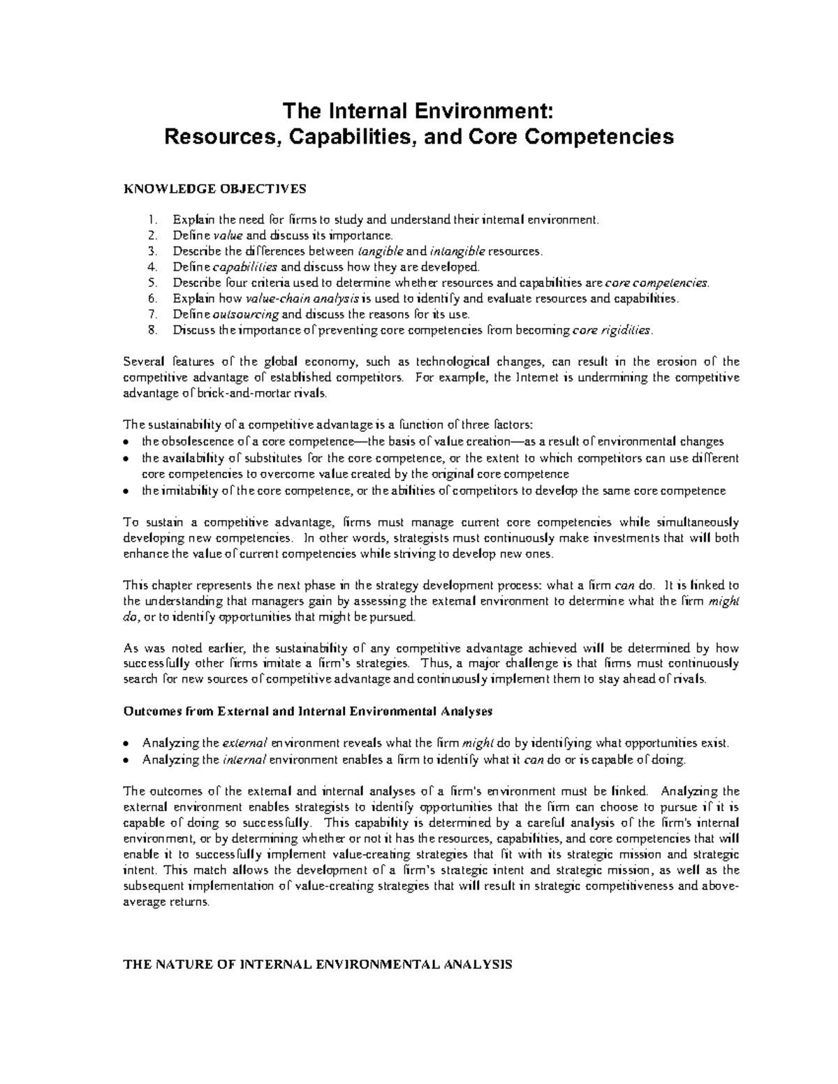 Chapter 3 Internal Environment Analysis - - Studocu