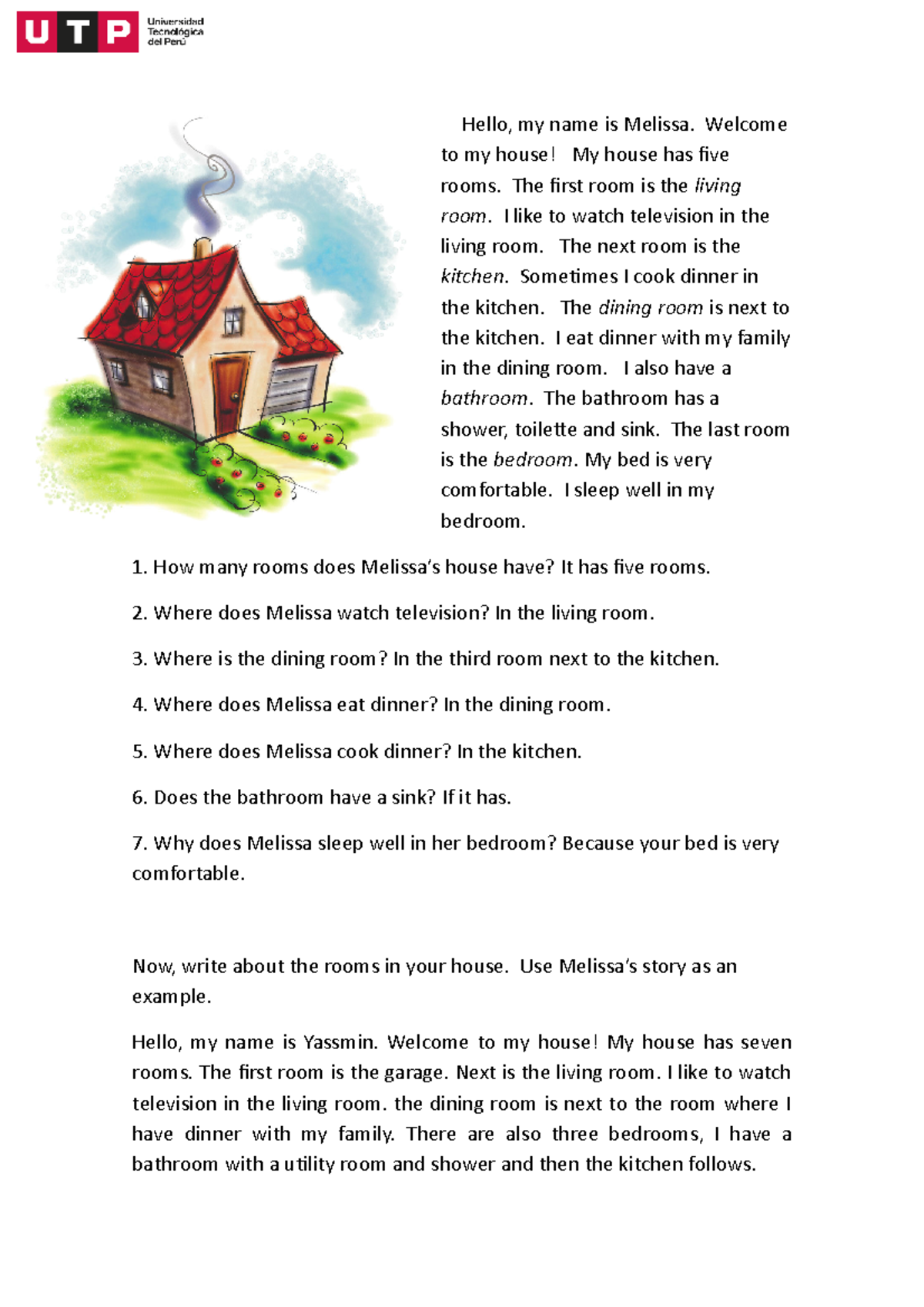 My House reading activities unit 4-week 10 - Hello, my name is Melissa ...