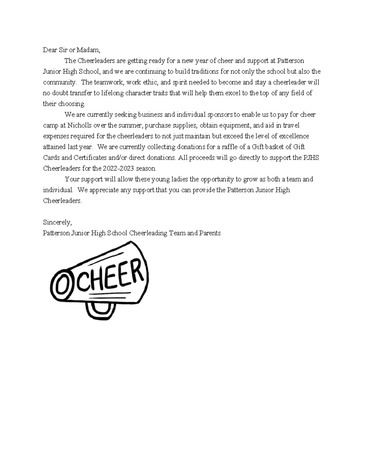 FILE 4705 cheer donation forms - Dear Sir or Madam, The Cheerleaders ...