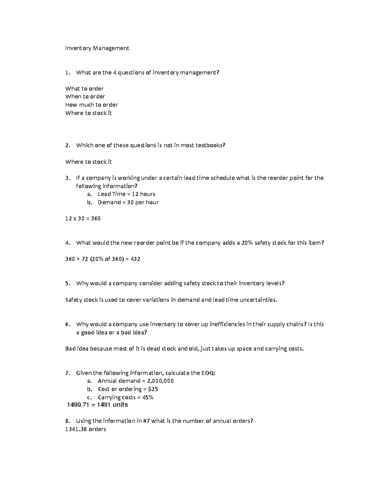 Inventory management hw14 - Inventory Management What are the 4 ...