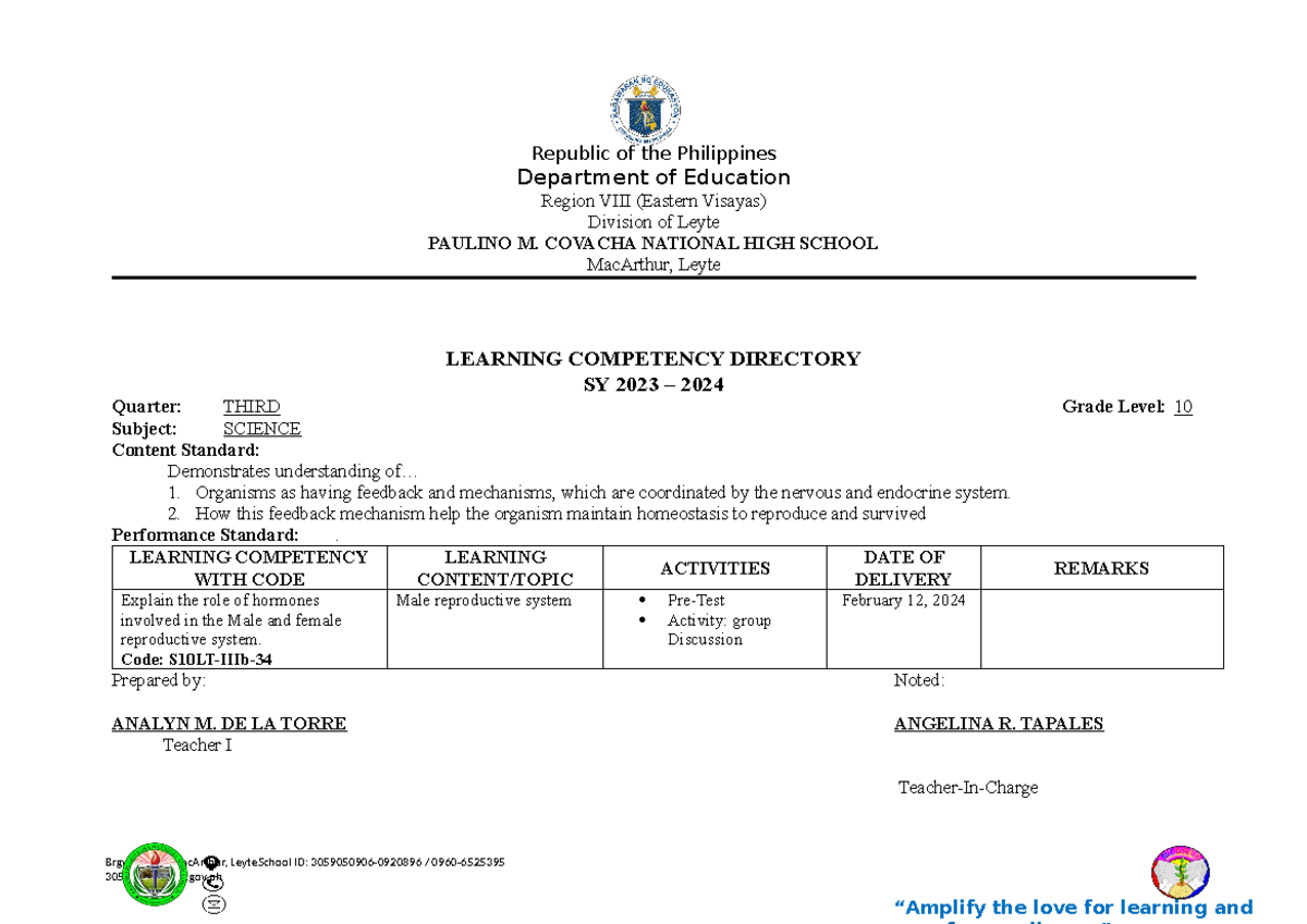 Science LCD - guide - Brgy. Danao, MacArthur, LeyteSchool ID ...