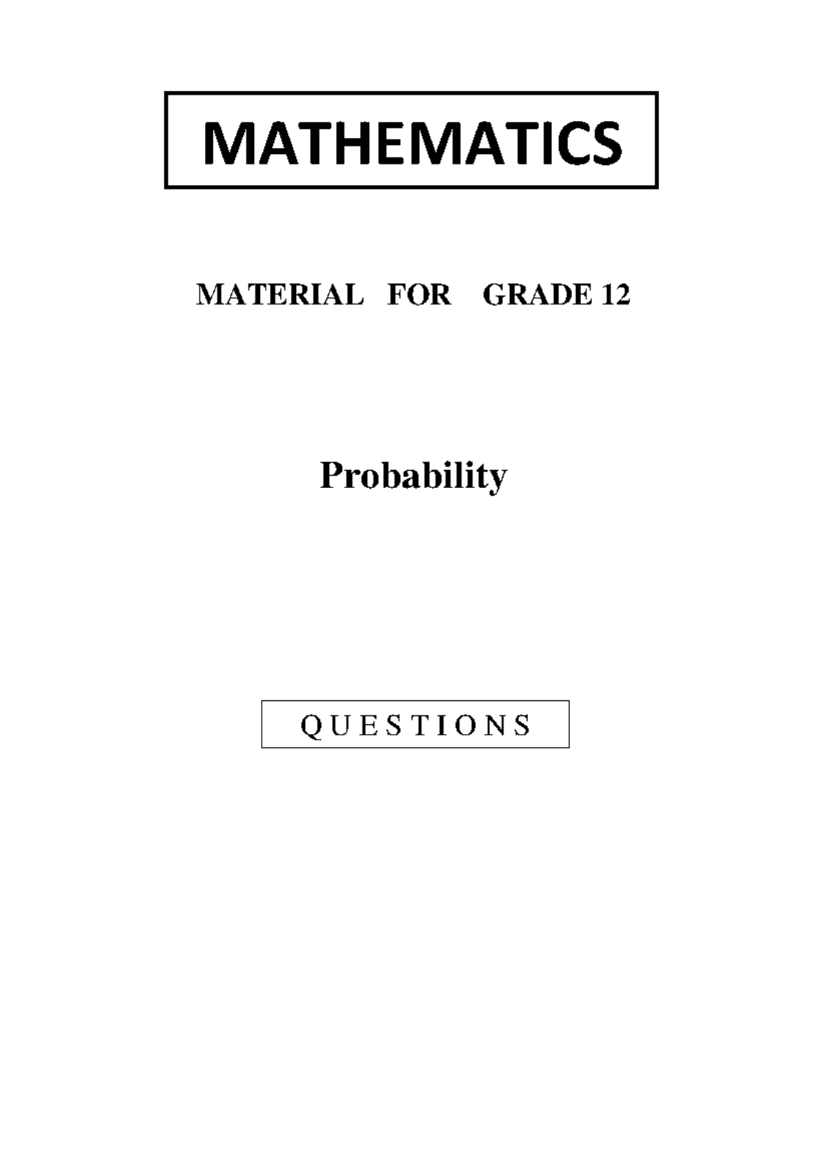 MSI Probability Questions - MATERIAL FOR GRADE 12 Probability ...