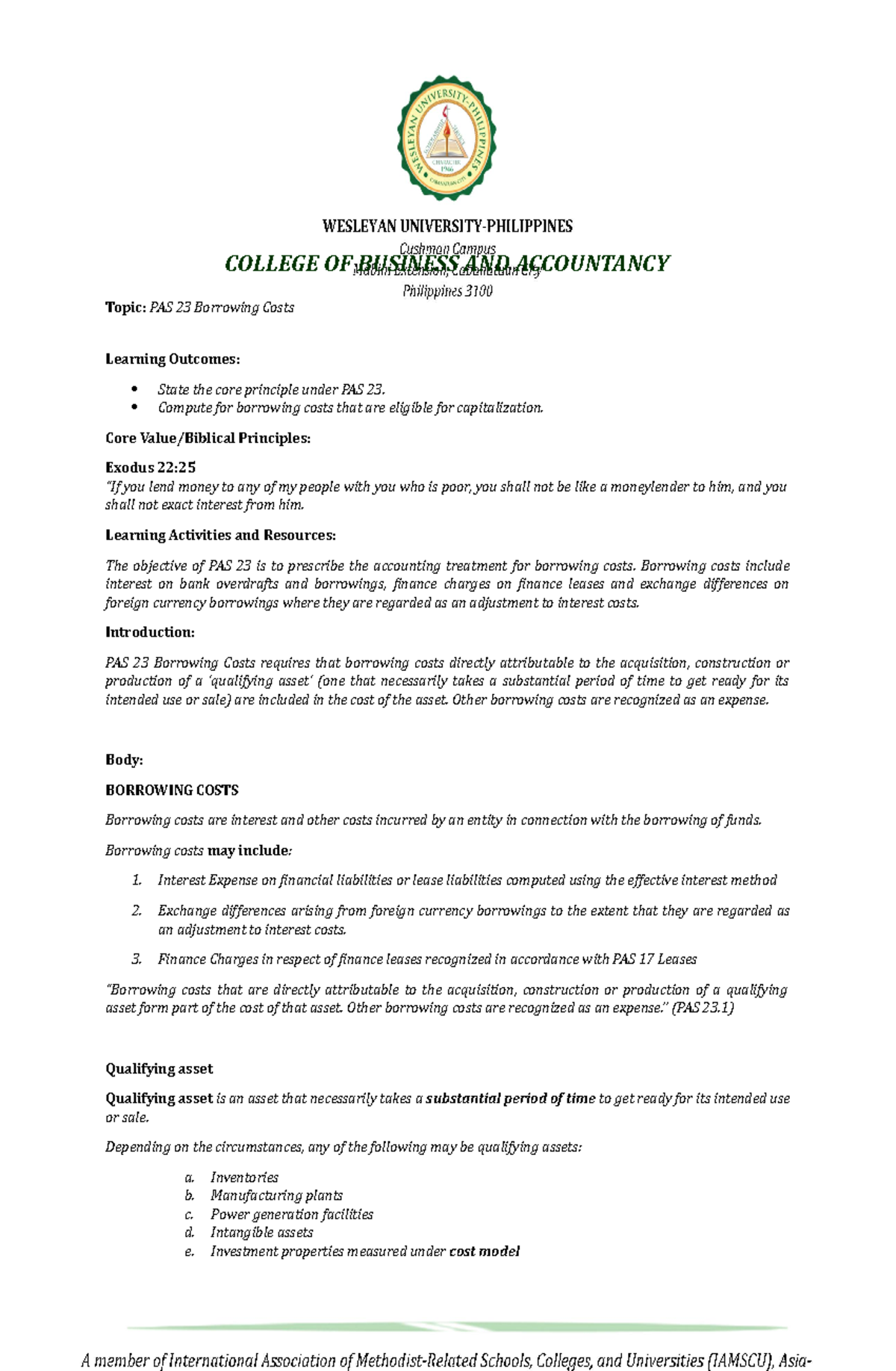 PAS 23 Borrowing Costs - Topic: PAS 23 Borrowing Costs Learning ...
