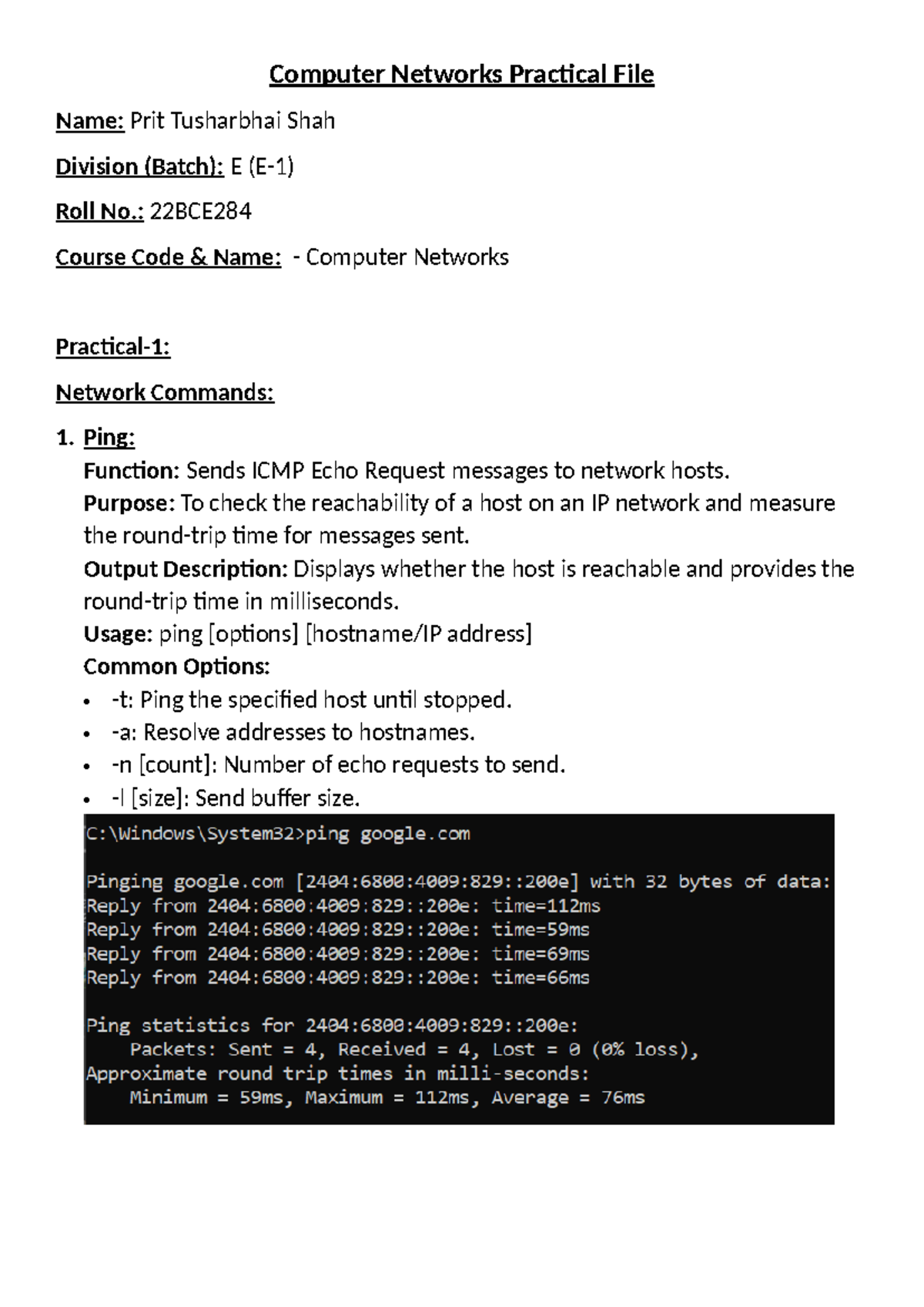 P1 cn - practical - Computer Networks Practical File Name: Prit Tusharbhai Shah Division (Batch ...