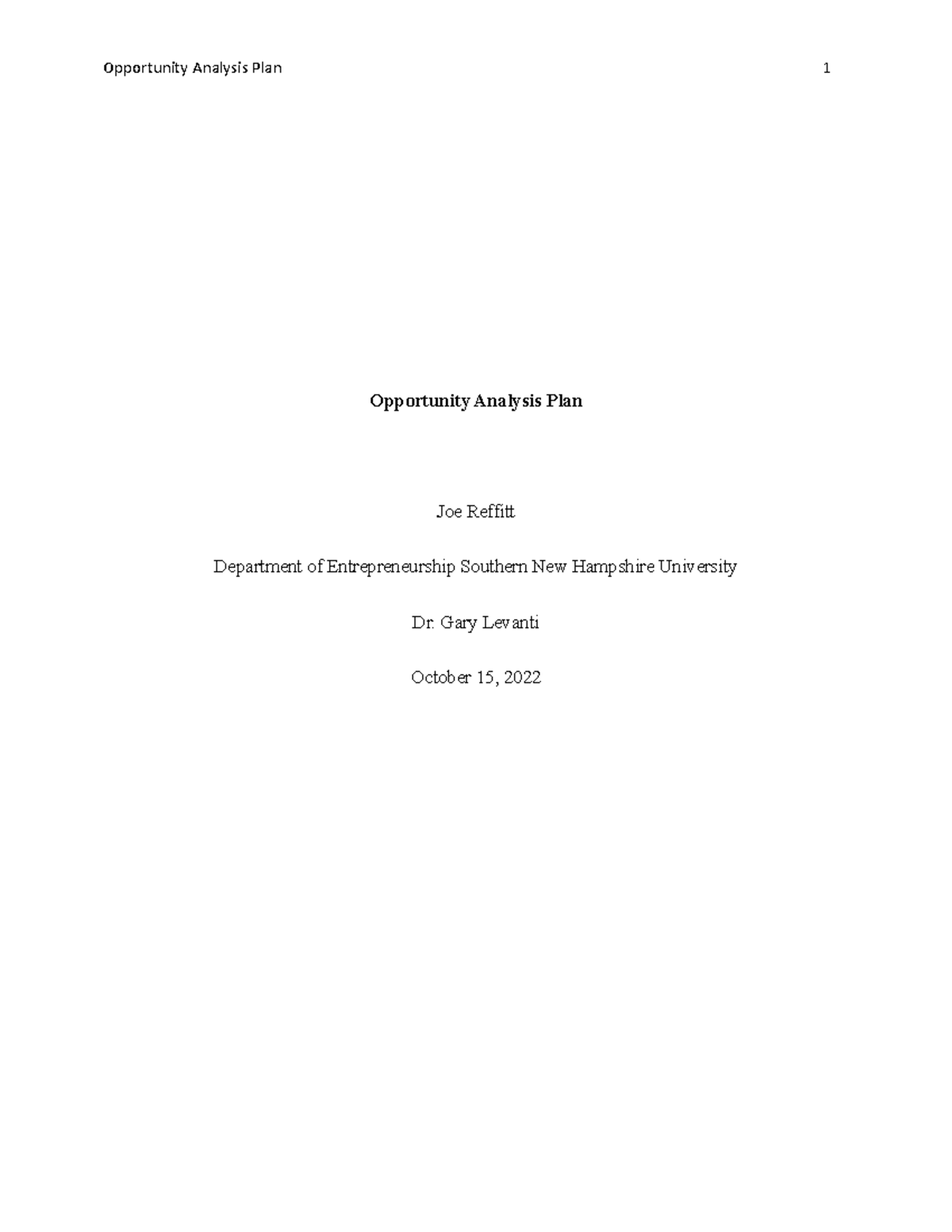 OL 320 Opportunity Analysis Plan - Opportunity Analysis Plan Joe ...