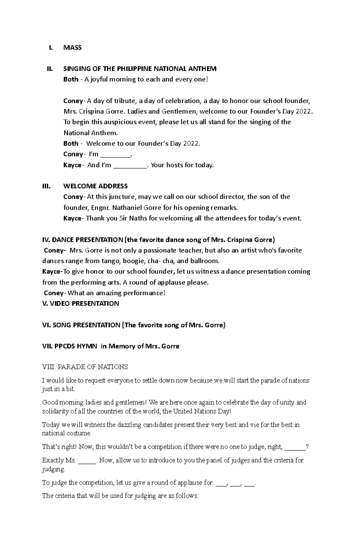 United nations script - I. MASS II. SINGING OF THE PHILIPPINE NATIONAL ...