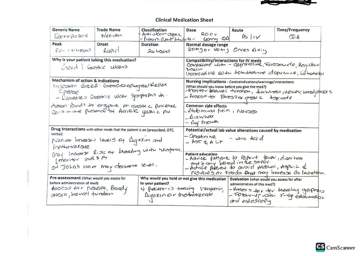 Medication Sheet - NURSING NOTES - KSPN-0104 - CamScanner - Studocu