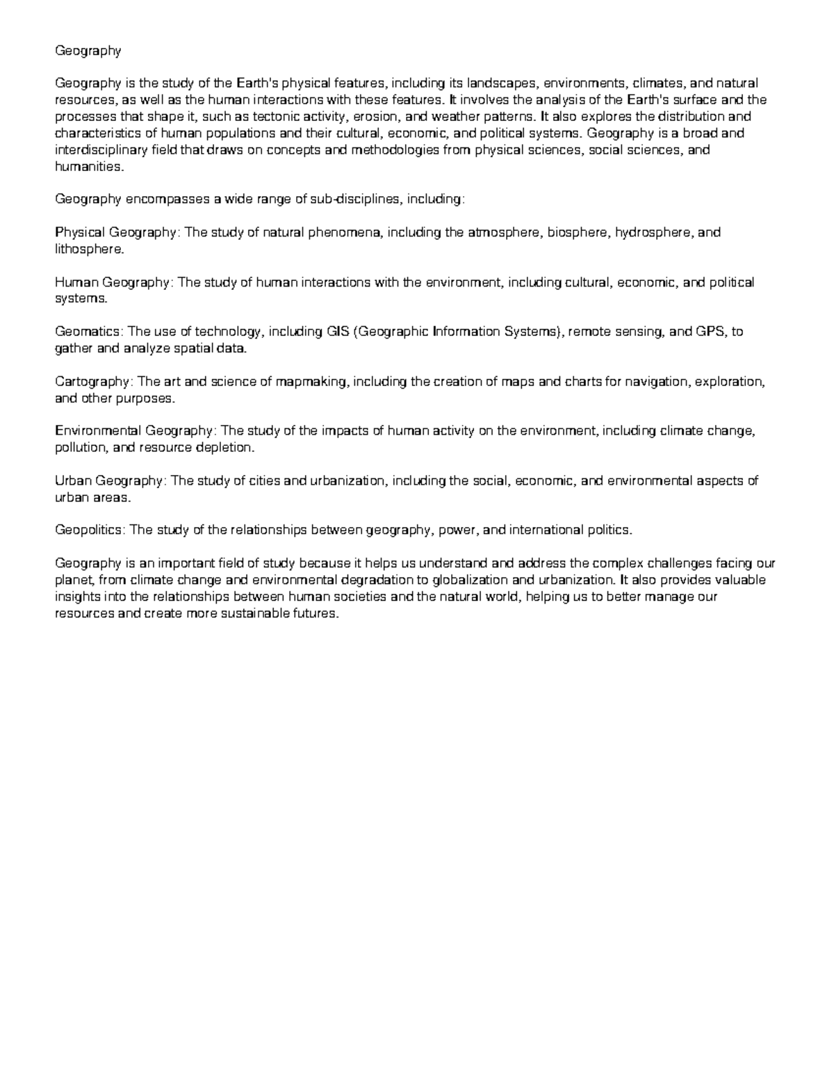 Geography - Geography Geography is the study of the Earth's physical ...