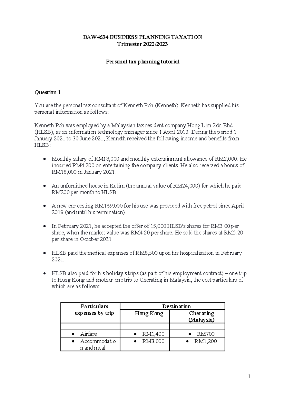 Tutorial 5-Personal taxation-2210 - BAW4634 BUSINESS PLANNING TAXATION ...