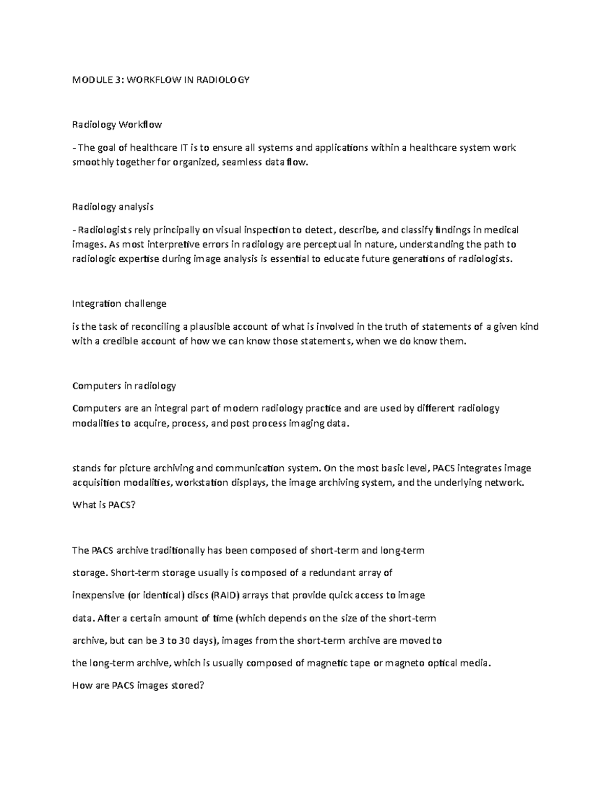 Module 3 Workflow IN Radiology - MODULE 3: WORKFLOW IN RADIOLOGY ...