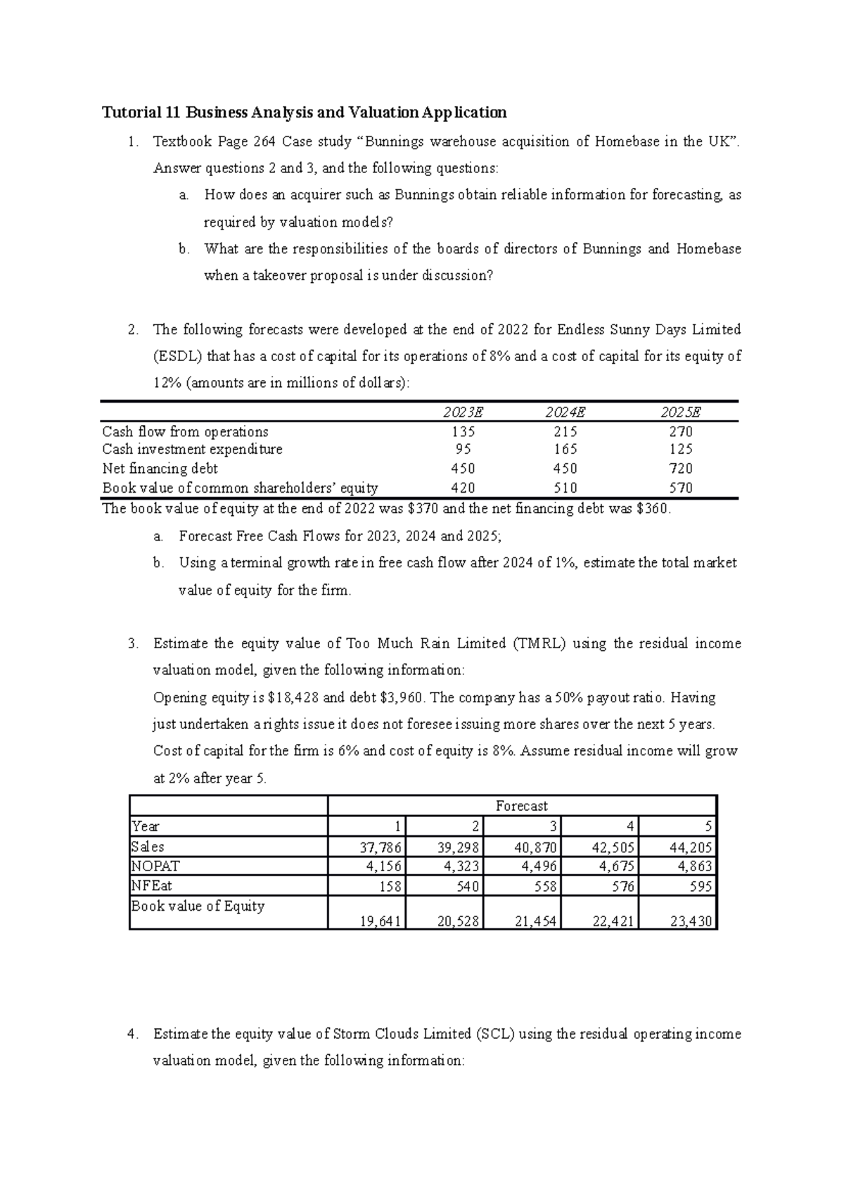 Tutorial 11 Business Analysis and Valuation Application-1 - Tutorial 11 ...