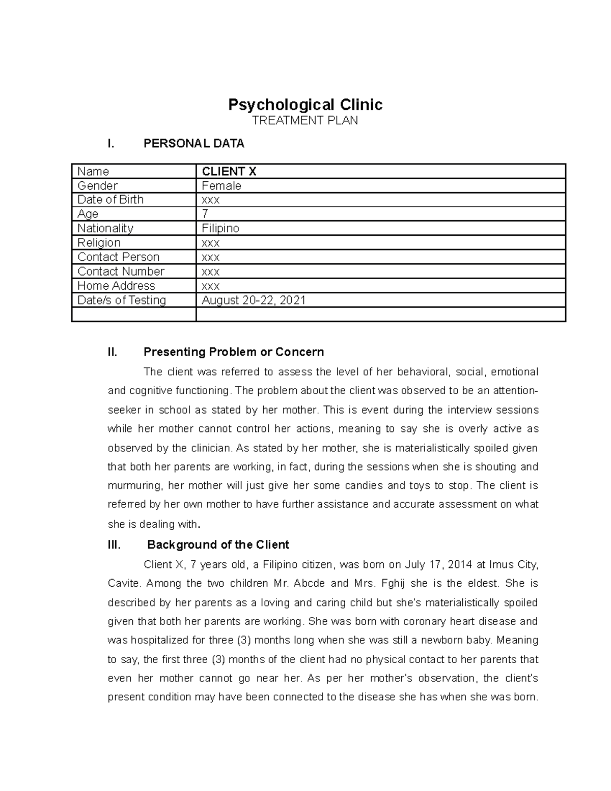 3.4 Tx-Plan-Output - Grade: 95 - BS Psychology - Studocu