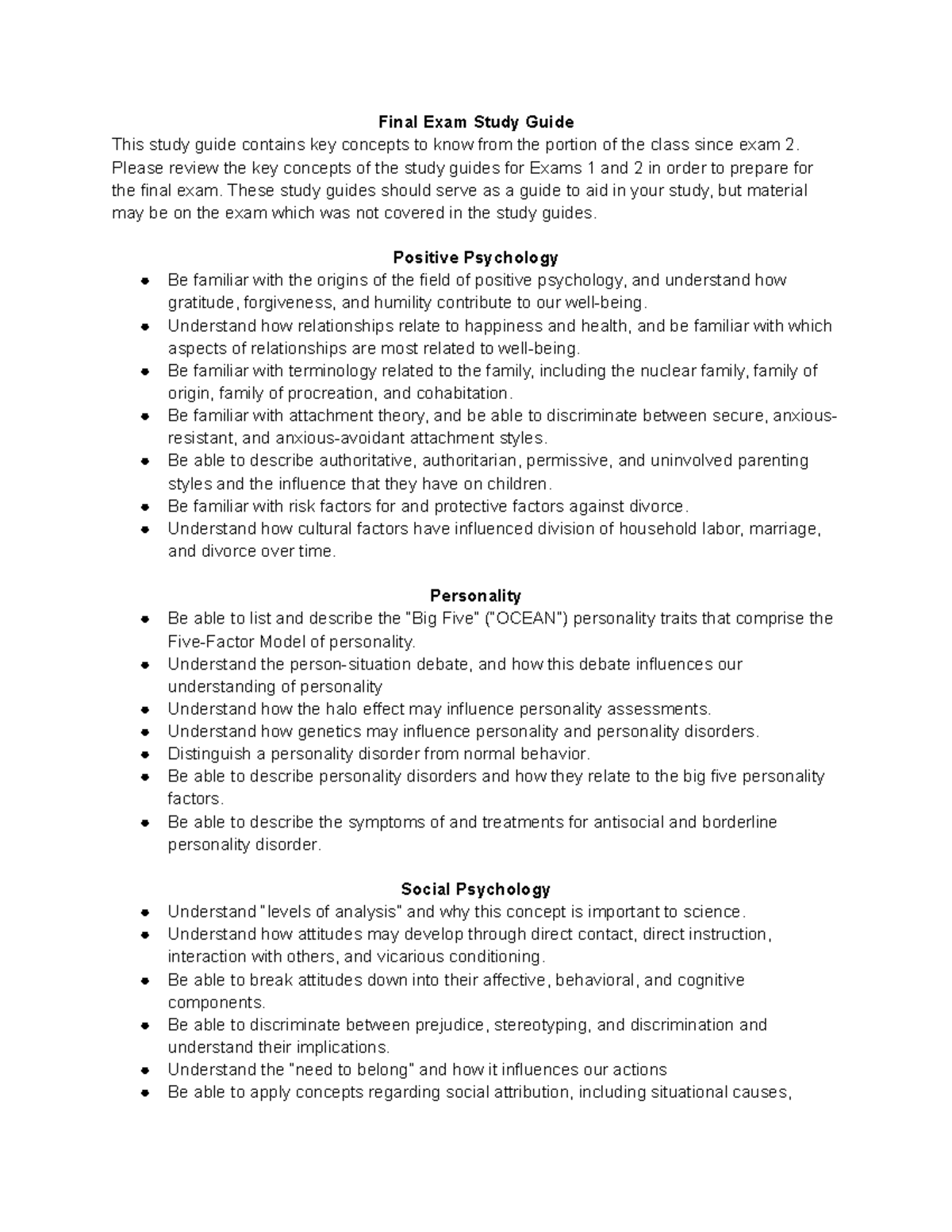 Final Study Guide - this - Final Exam Study Guide This study guide ...