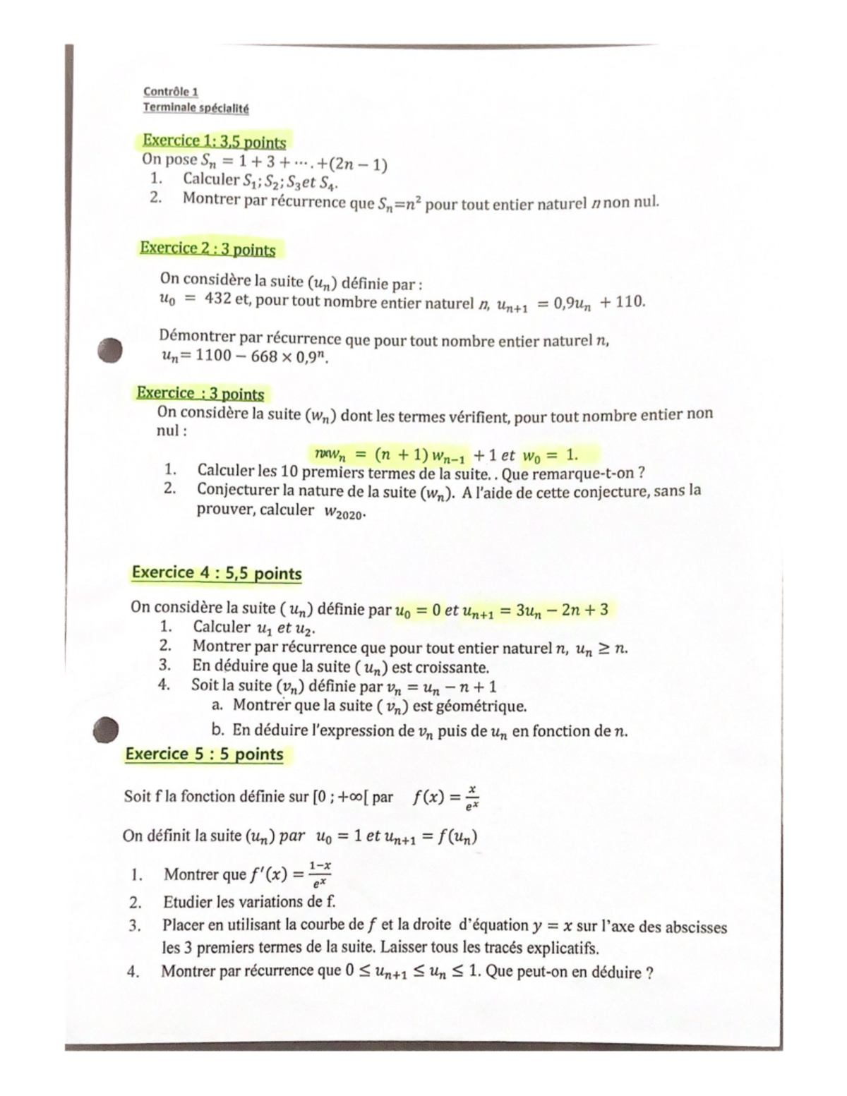 Contrôle 1 - DS spe Maths - Mathématiques - Studocu