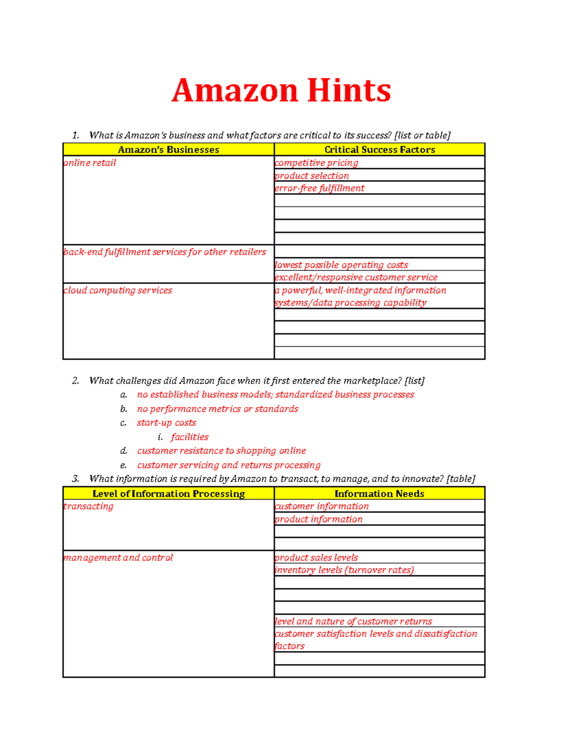 Study Guide for MIS QUIZ 1 - Amazon Hints What is Amazon’s business and ...