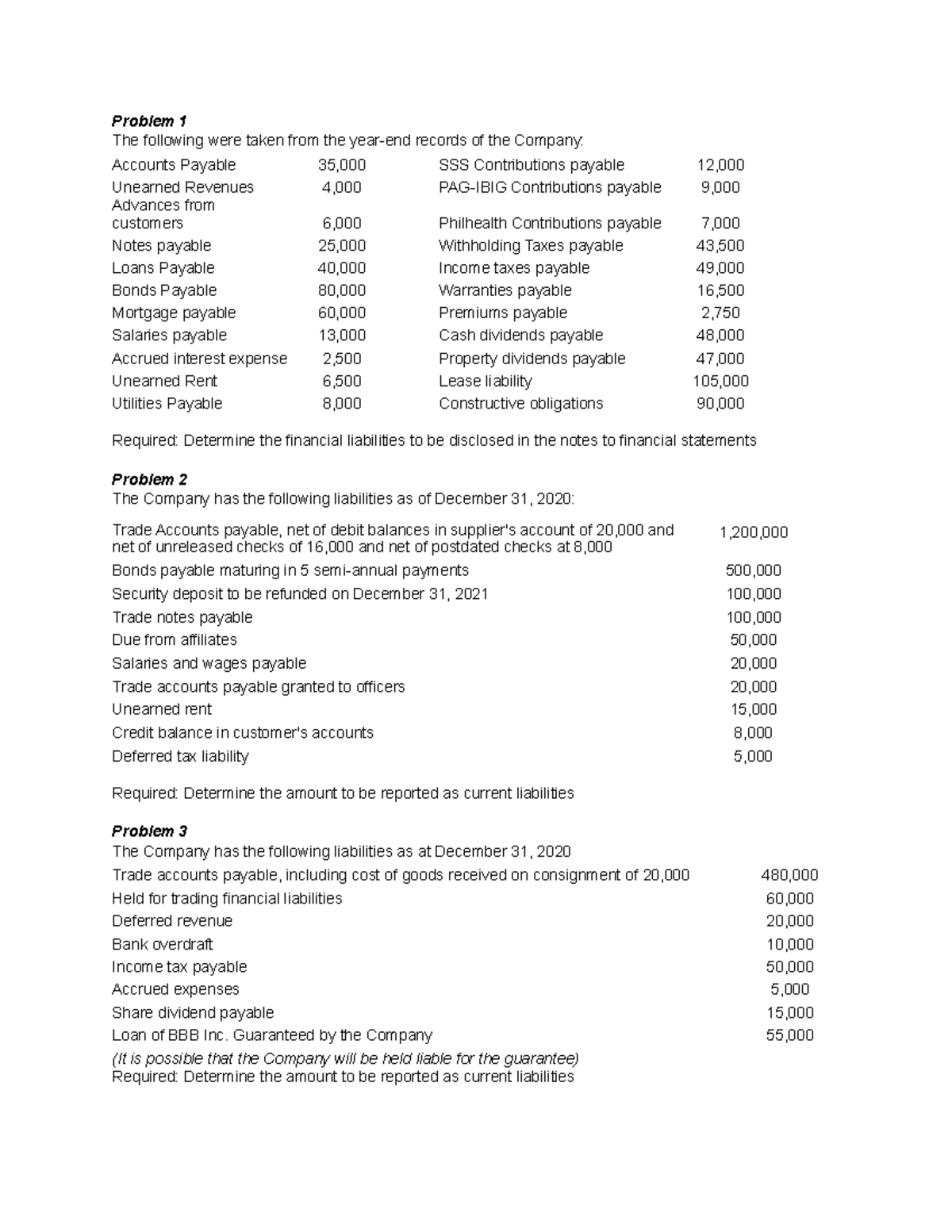 Classification of Liabilities Estimates Contingencies Practice Problems ...