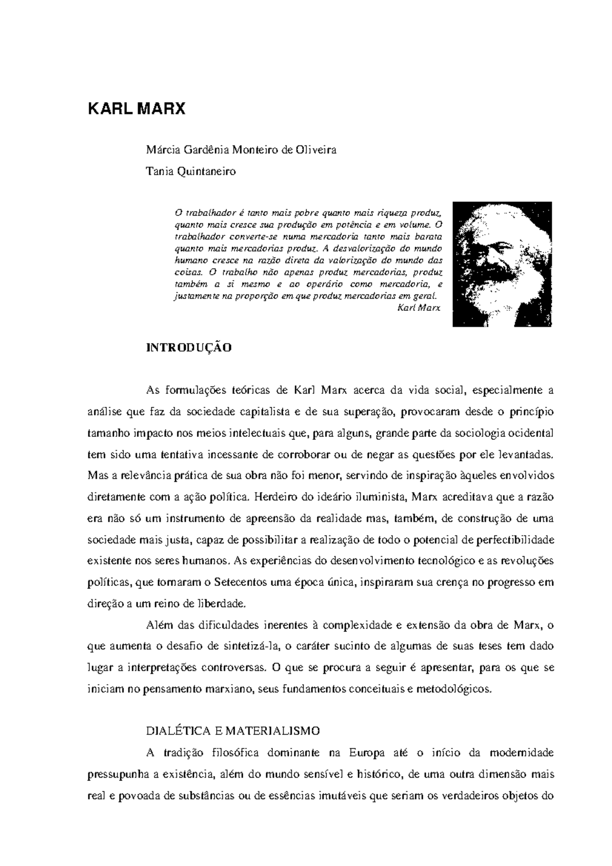 Karl Marx - Karl marx - KARL MARX Márcia Gardênia Monteiro de Oliveira ...