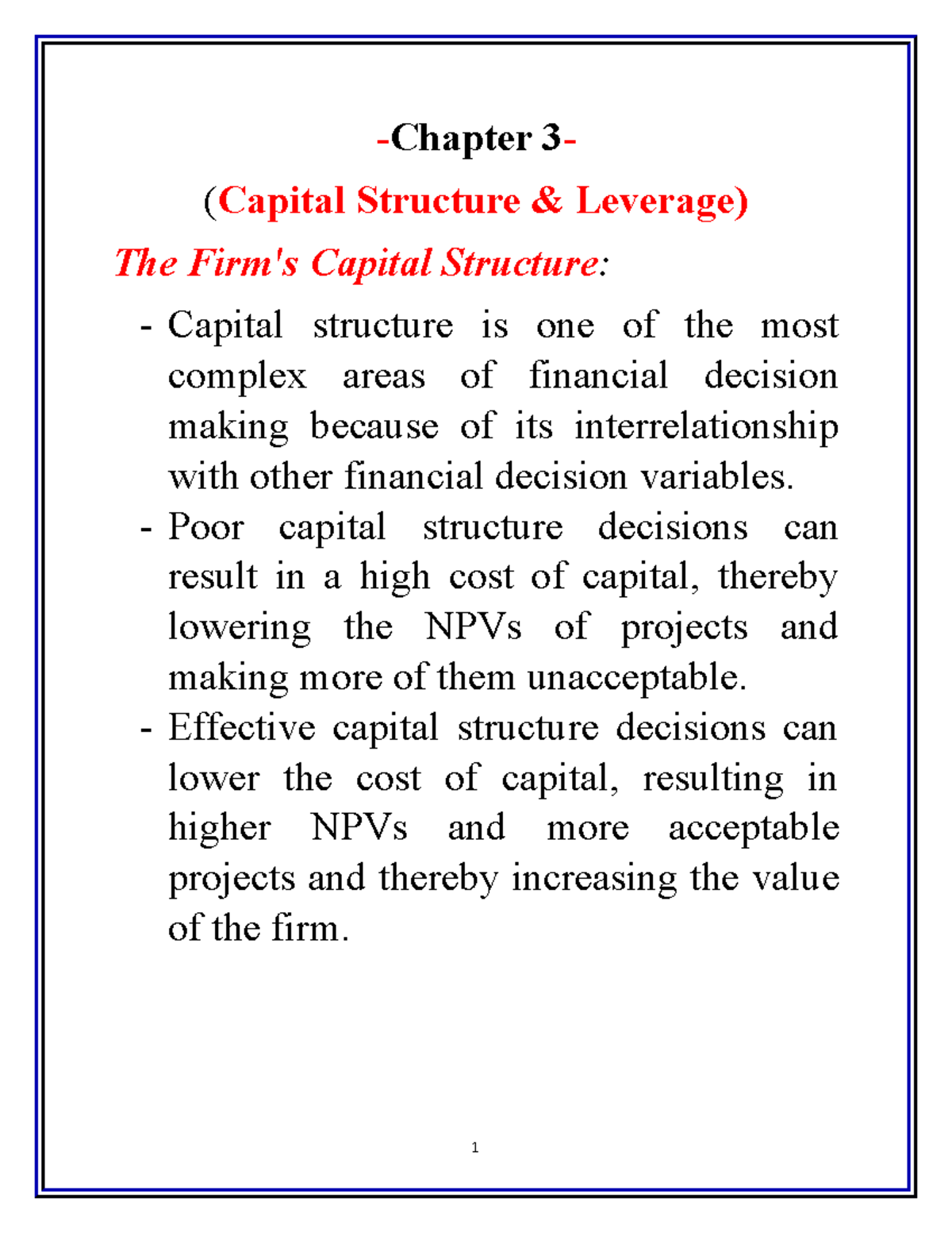 04 - Capital Structure - investment - Chapter 3- ( Capital Structure ...