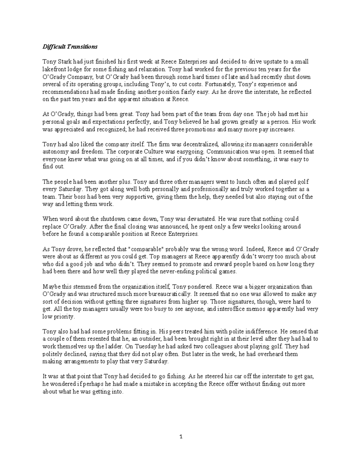 Difficult Transitions-CASE Study - Difficult Transitions Tony Stark had ...