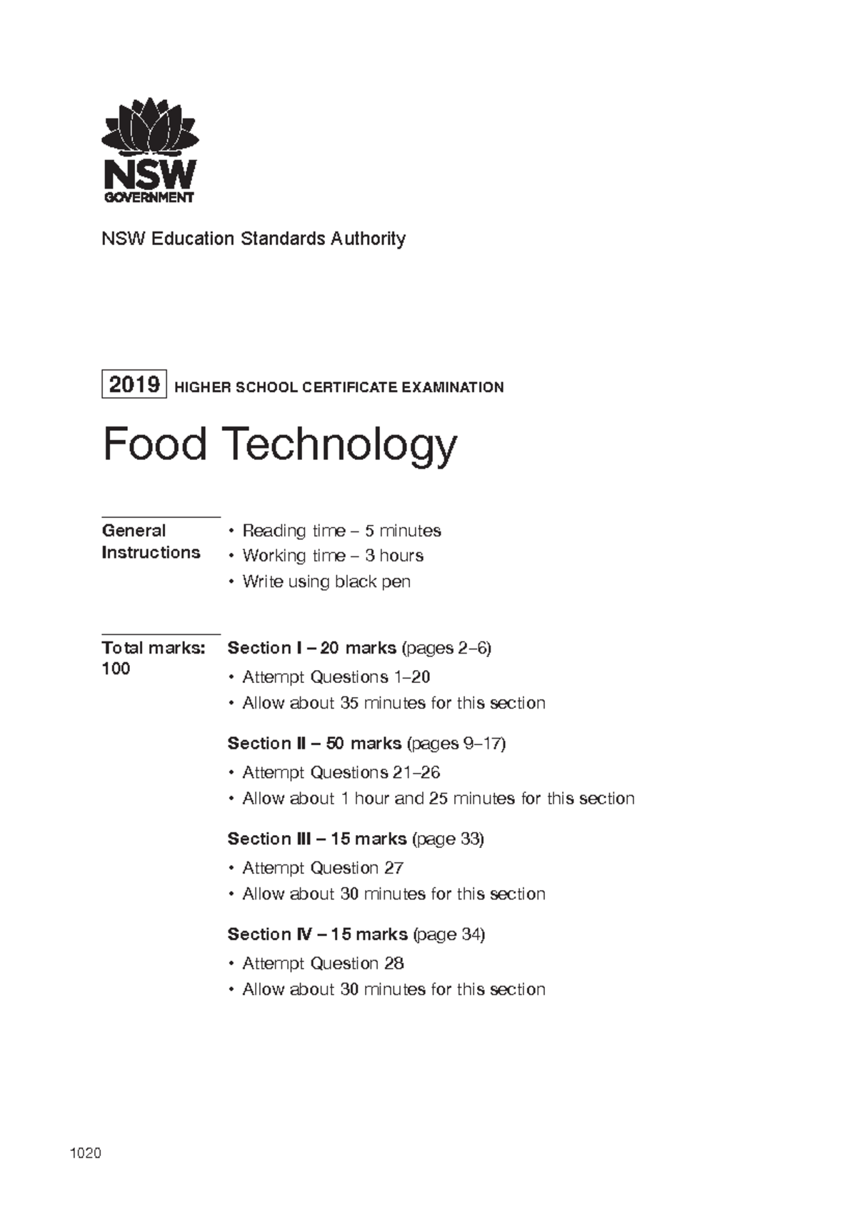 2019 hsc food technology - NSW Education Standards Authority 2019 ...