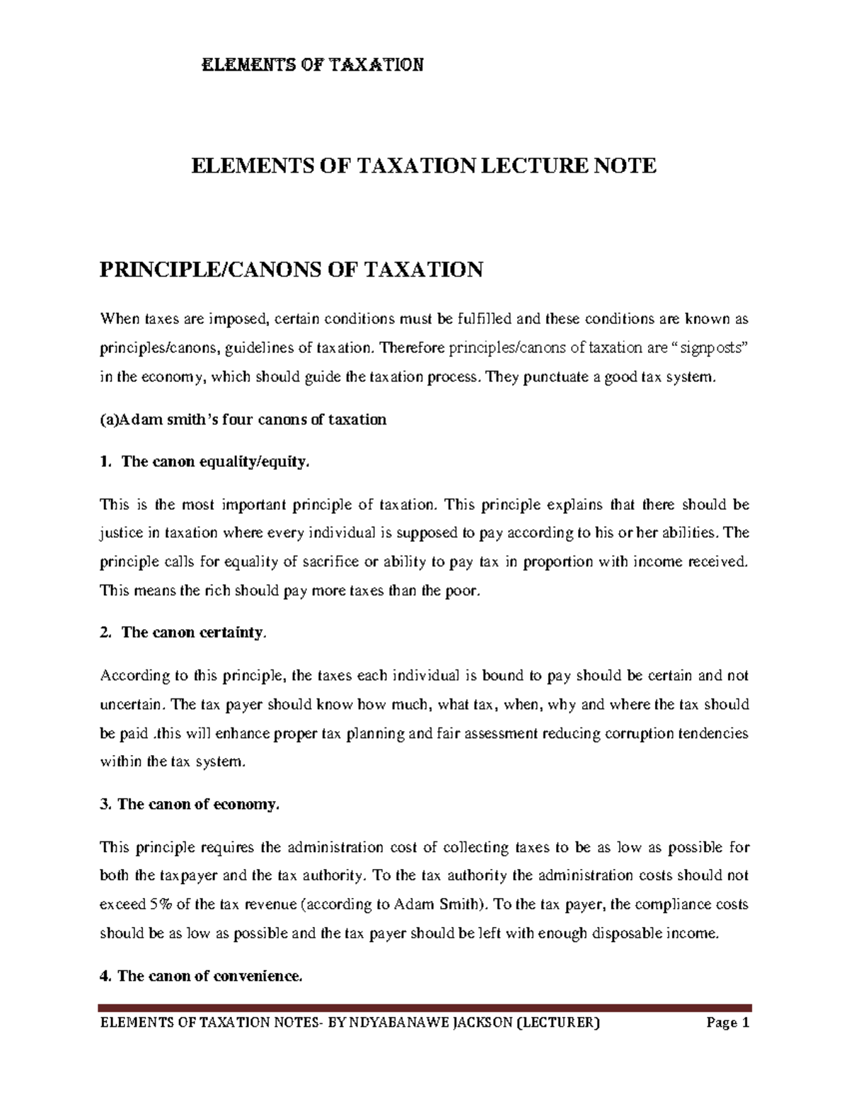 Elements OF Taxation Elements OF Taxatio - ELEMENTS OF TAXATION LECTURE ...