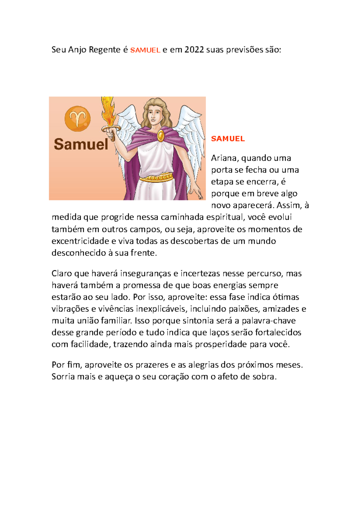 Aries Samuel - Angeologia - Seu Anjo Regente é SAMUEL e em 2022 suas ...