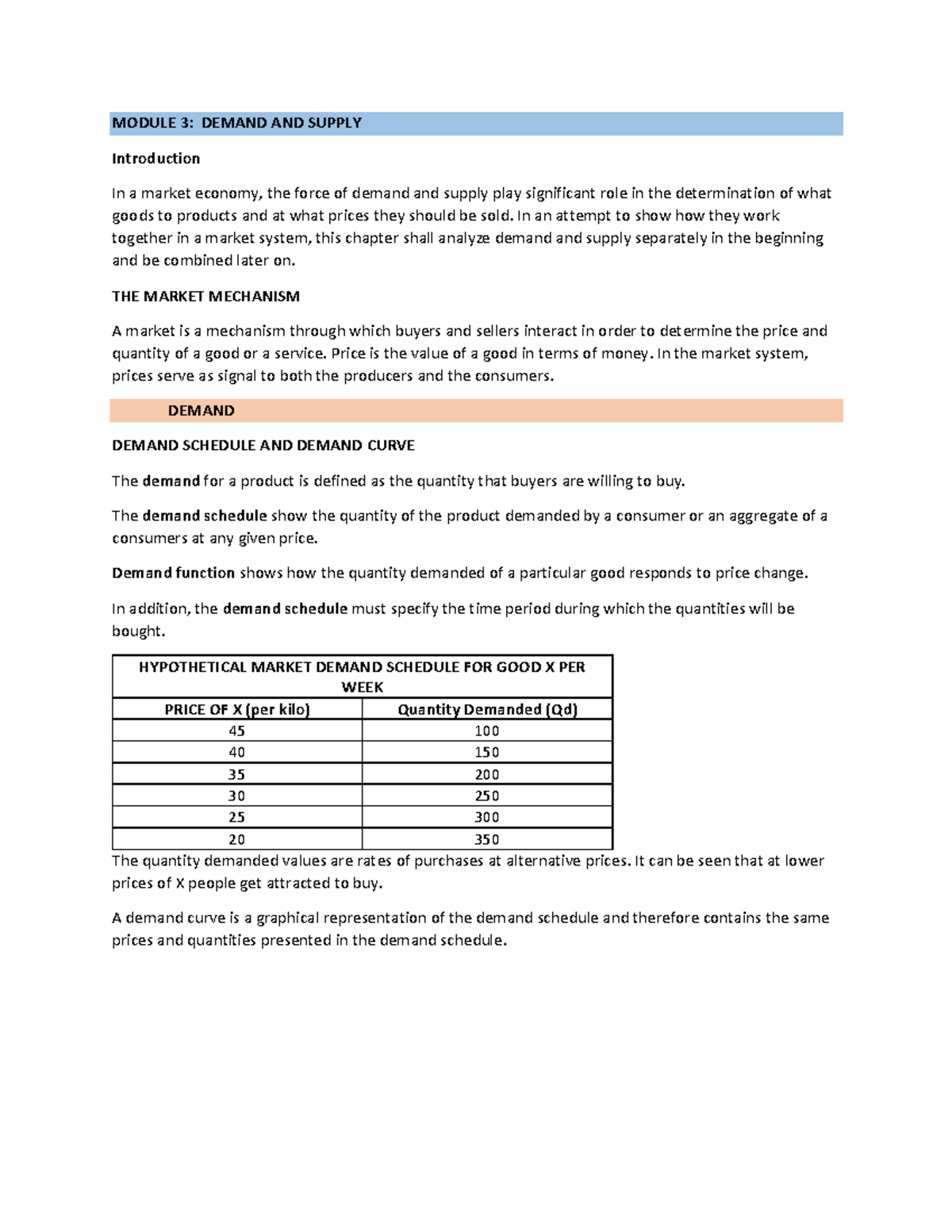 Module 3 - Demand and Supply - MODULE 3: DEMAND AND SUPPLY Introduction ...