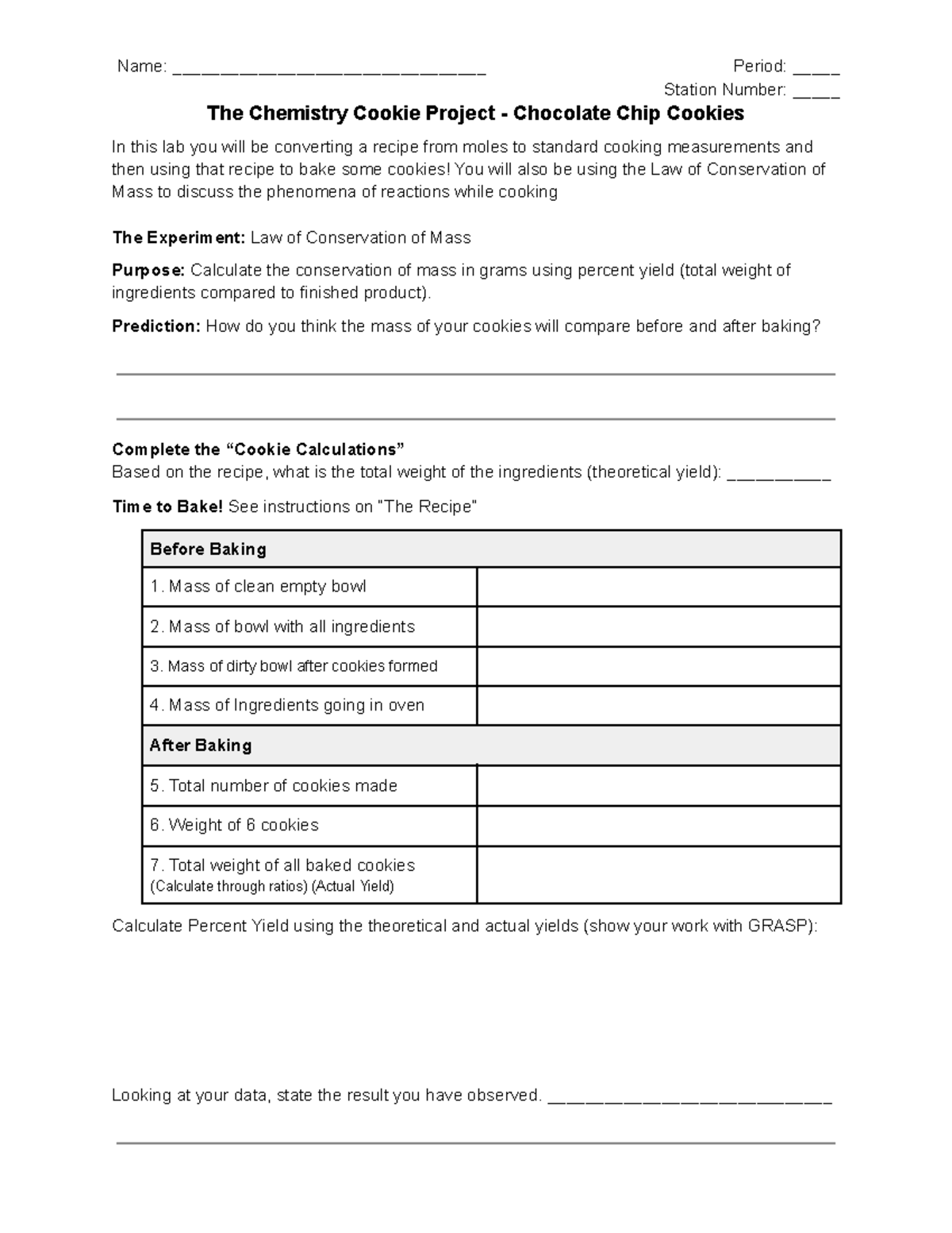 Cookie Lab - Name: _________________________________ Period ...