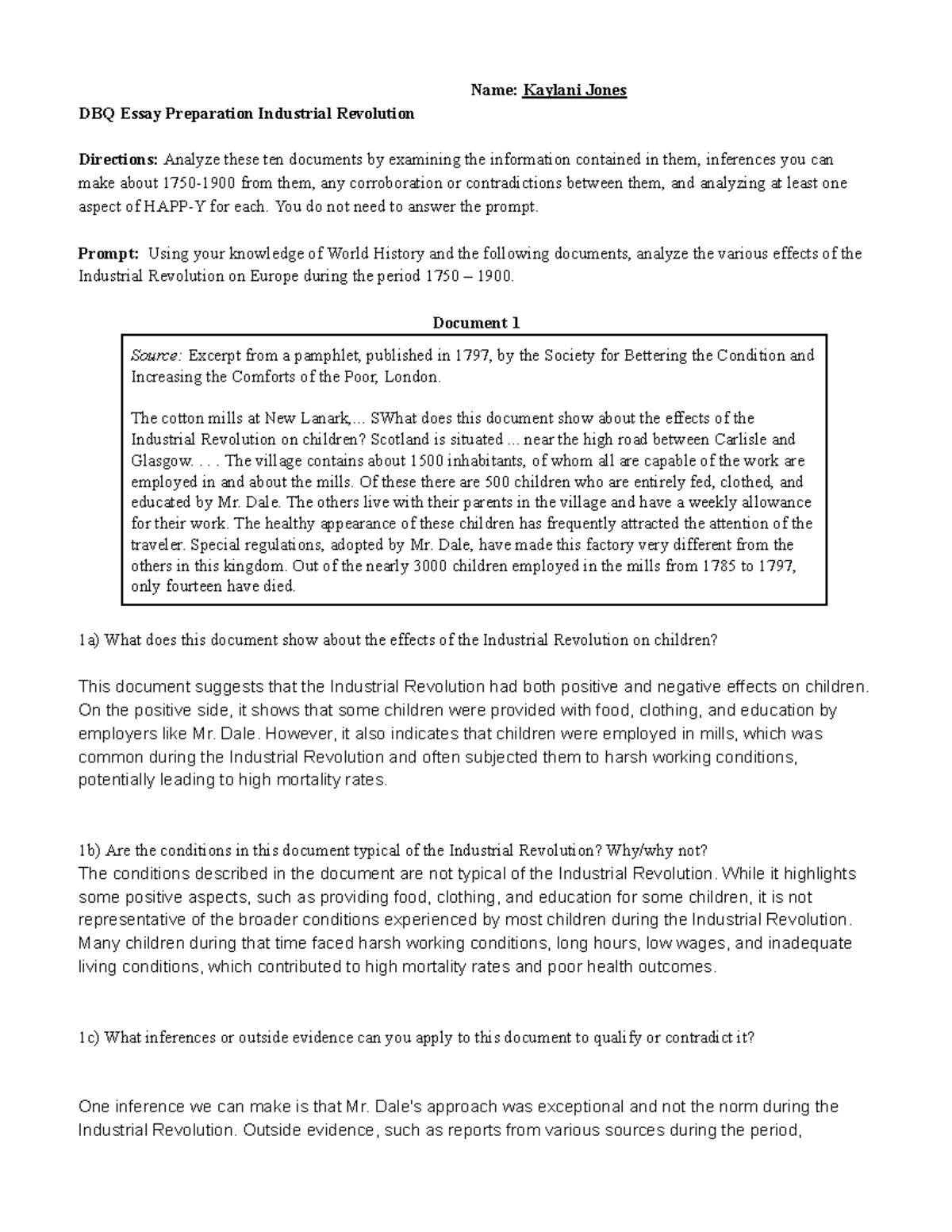 Copy of DBQ Step by Step Industrial Revolution - Name: Kaylani Jones ...