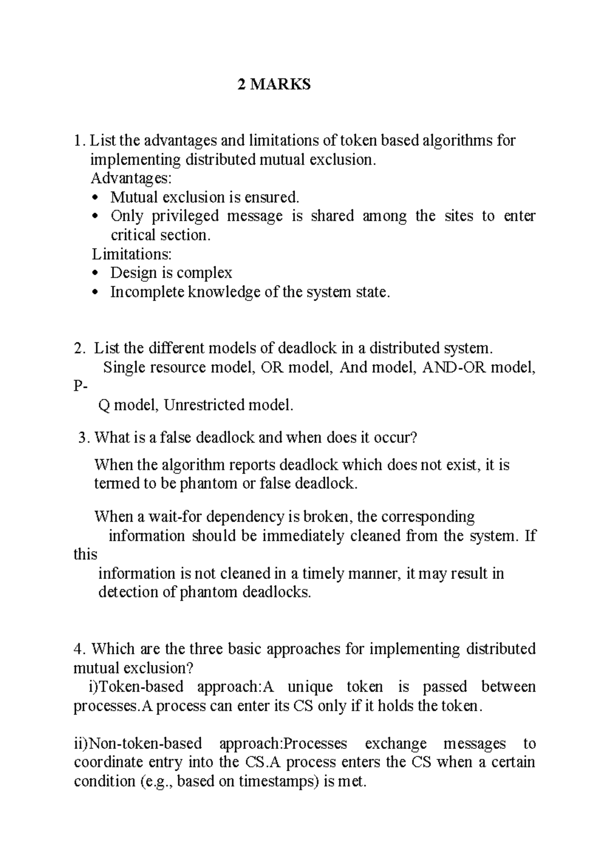 DC 2 Marks new - 2 MARKS List the advantages and limitations of token ...