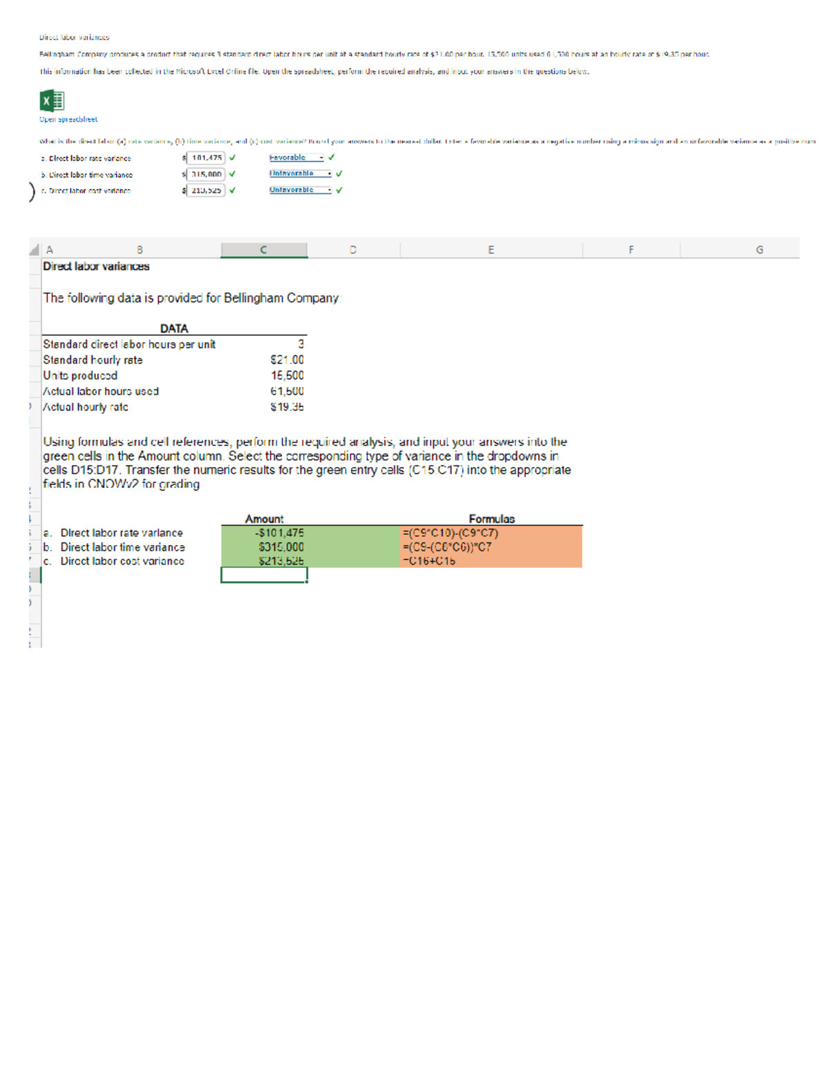 ACC 202 BE.09.02.Excel.Algo - Direct labor variances Bellingham Company ...