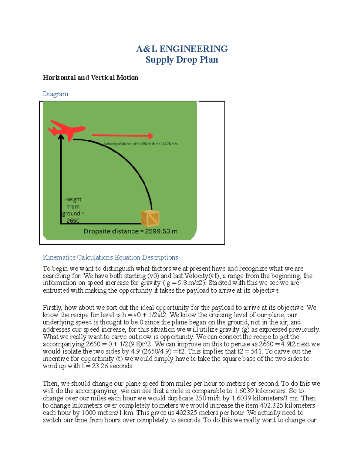 PHY 150 Project One Supply Drop Plan Template - A&L ENGINEERING Supply Drop Plan Horizontal and ...