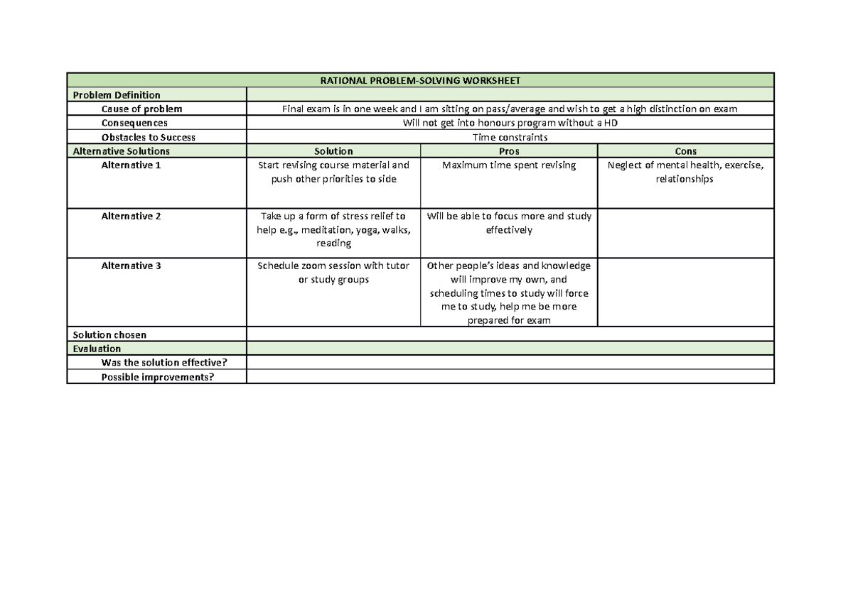 Rational Problems - RATIONAL PROBLEM-SOLVING WORKSHEET Problem ...