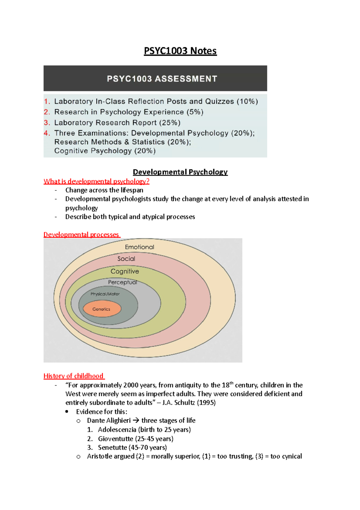 Developmental Psychology - PSYC1003 Notes Developmental Psychology What ...