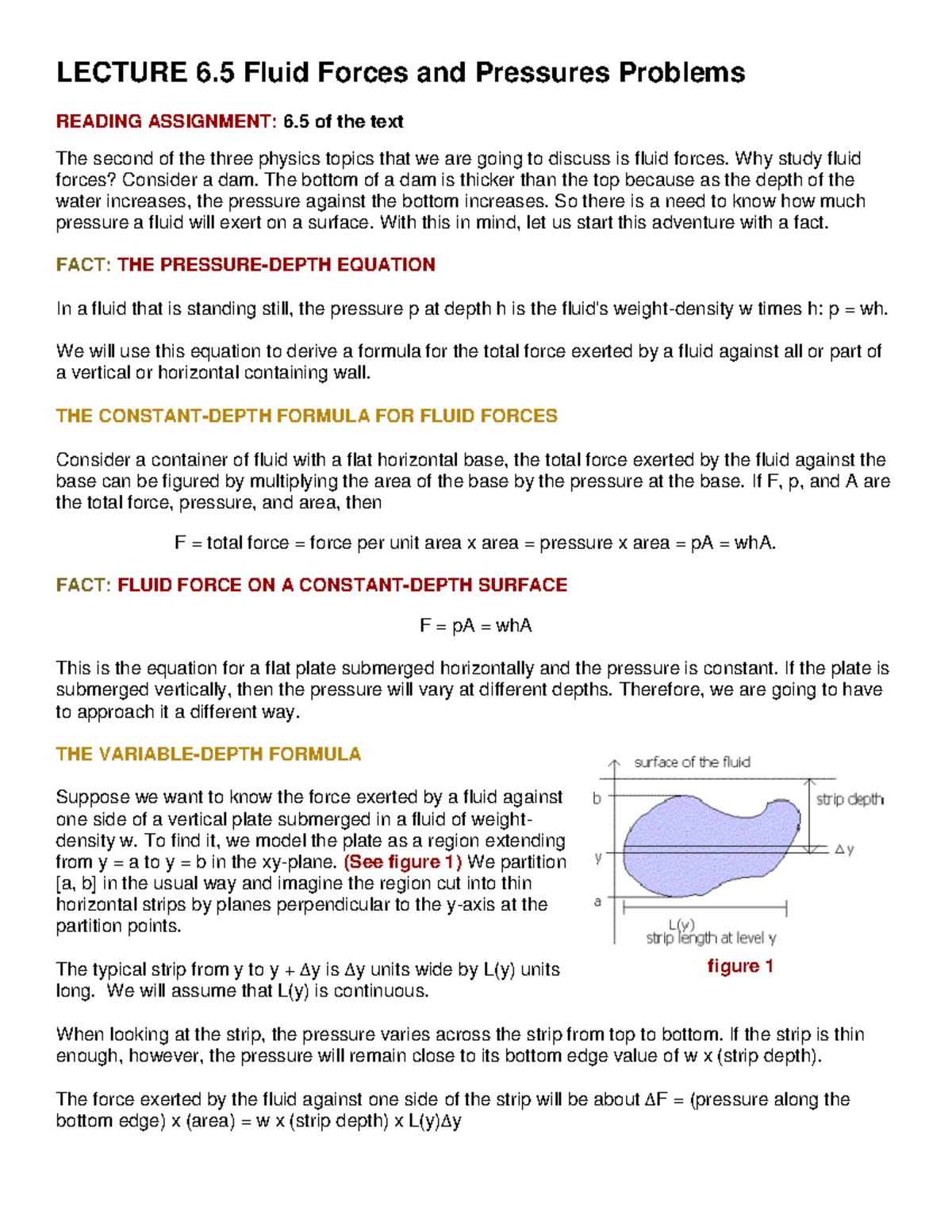 Lecture 65 fluid forces - LECTURE 6 Fluid Forces and Pressures Problems ...