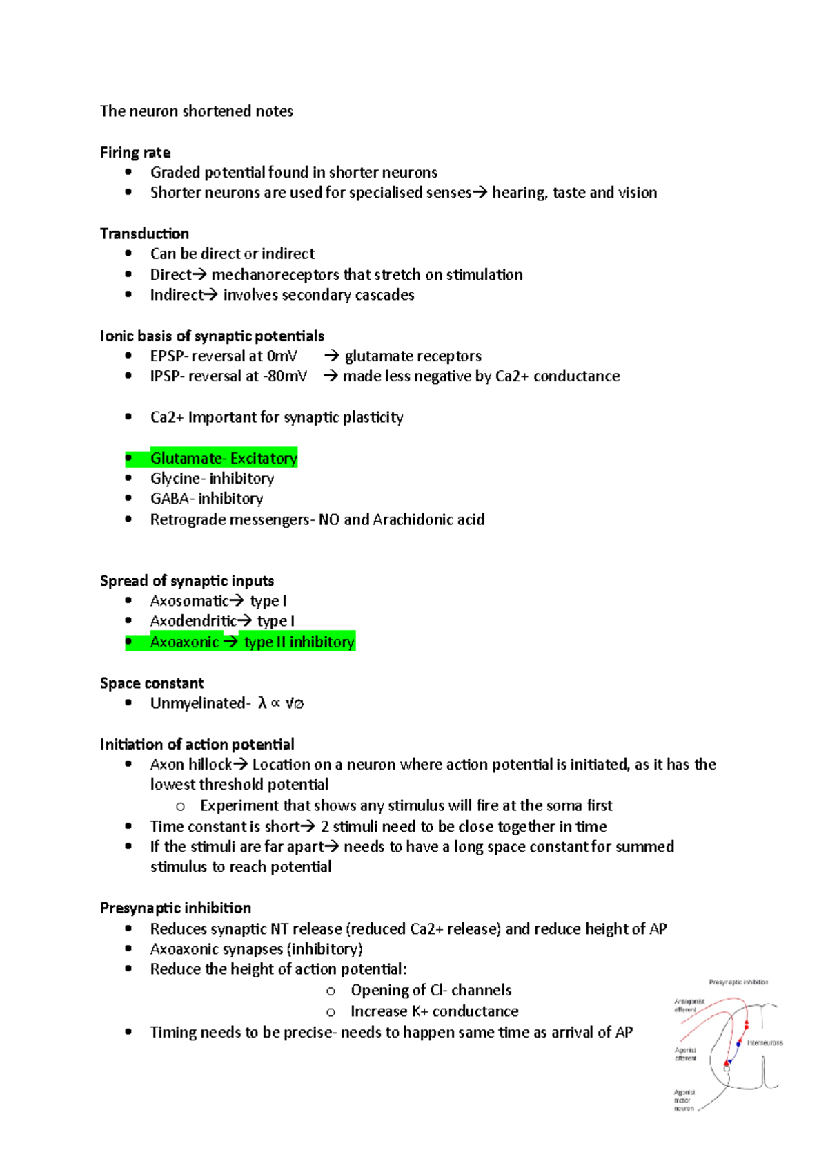 The neuron shortened notes - The neuron shortened notes Firing rate ...