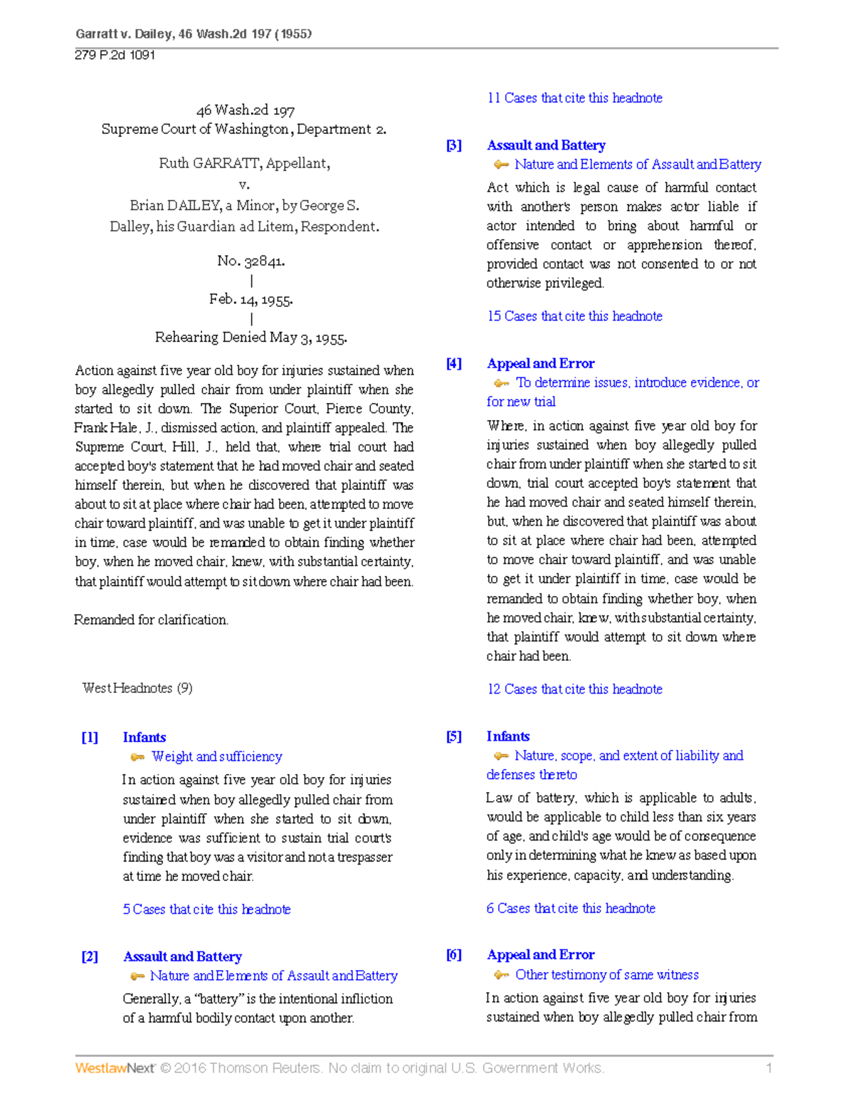 Garratt v Dailey - 279 P 1091 46 Wash 197 Supreme Court of Washington ...