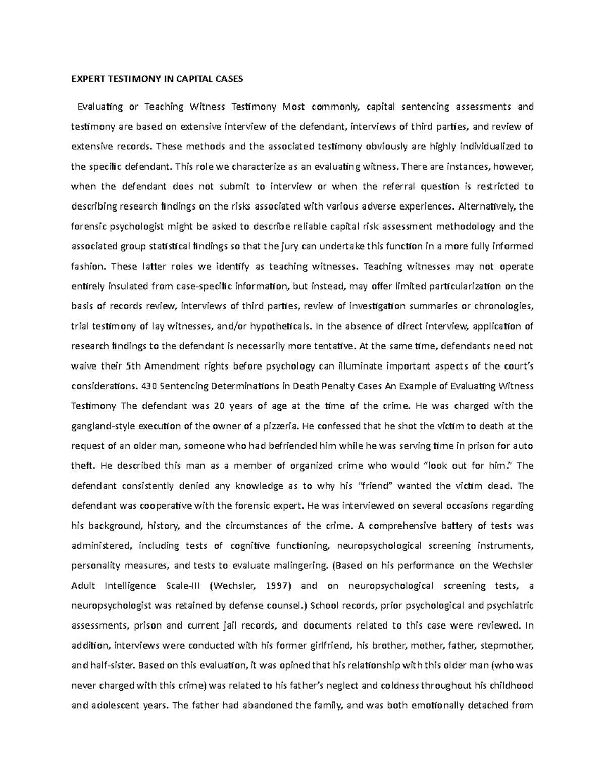Expert Testimony IN Capital Cases - EXPERT TESTIMONY IN CAPITAL CASES ...