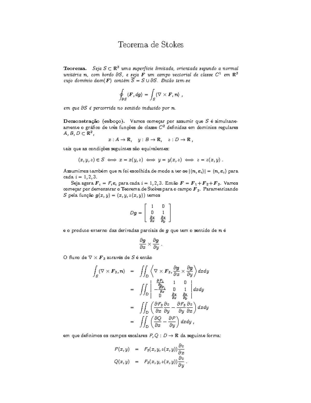 Teorema de Stokes - 2 - Prof. Pedro Resende - Teorema de Stokes Teorema ...